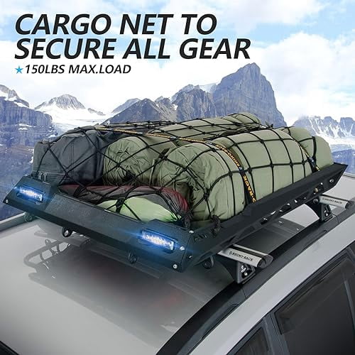 SUORTO 55''x41'' Roof Rack Cargo Basket with Cargo Net & 2 Pcs LED ...