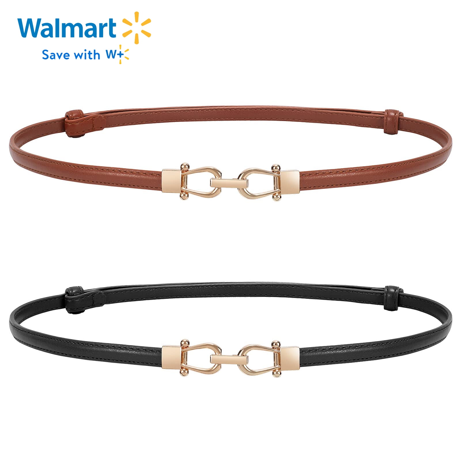SUOSDEY 2 Pack Skinny Belts for Women Plus Size Ladies Leather Belts ...