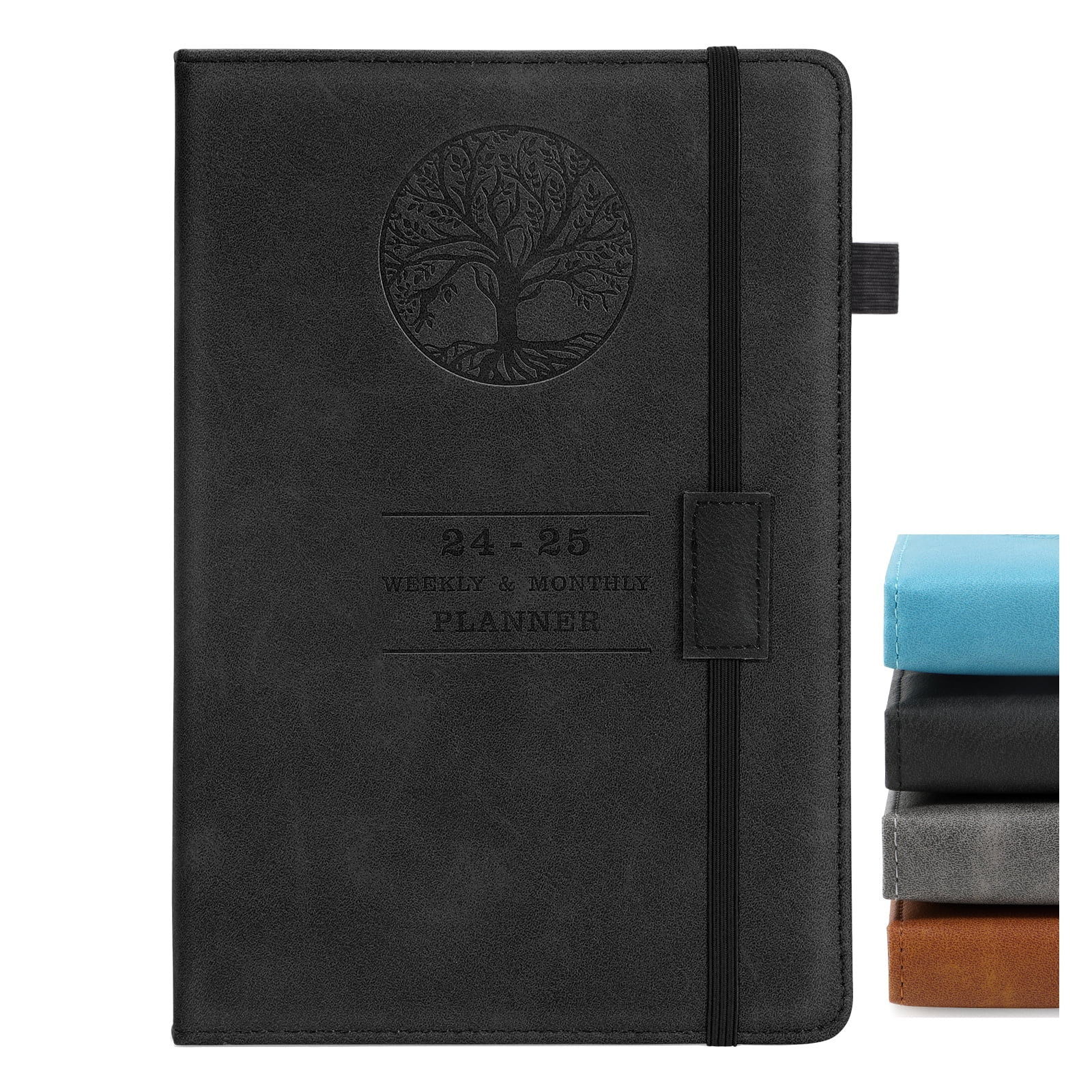 SUOSDEY Black 2024-2025 Leather Calendar Notebook(JUL.2024-JUN.2025 ...