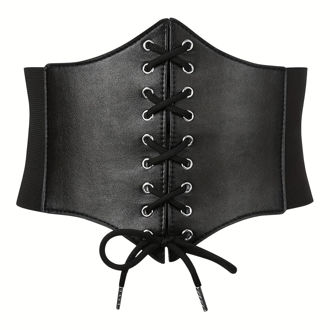 Suosdey Black Corset Belt For Women Vintage Lace Up Elastic Waist Belt