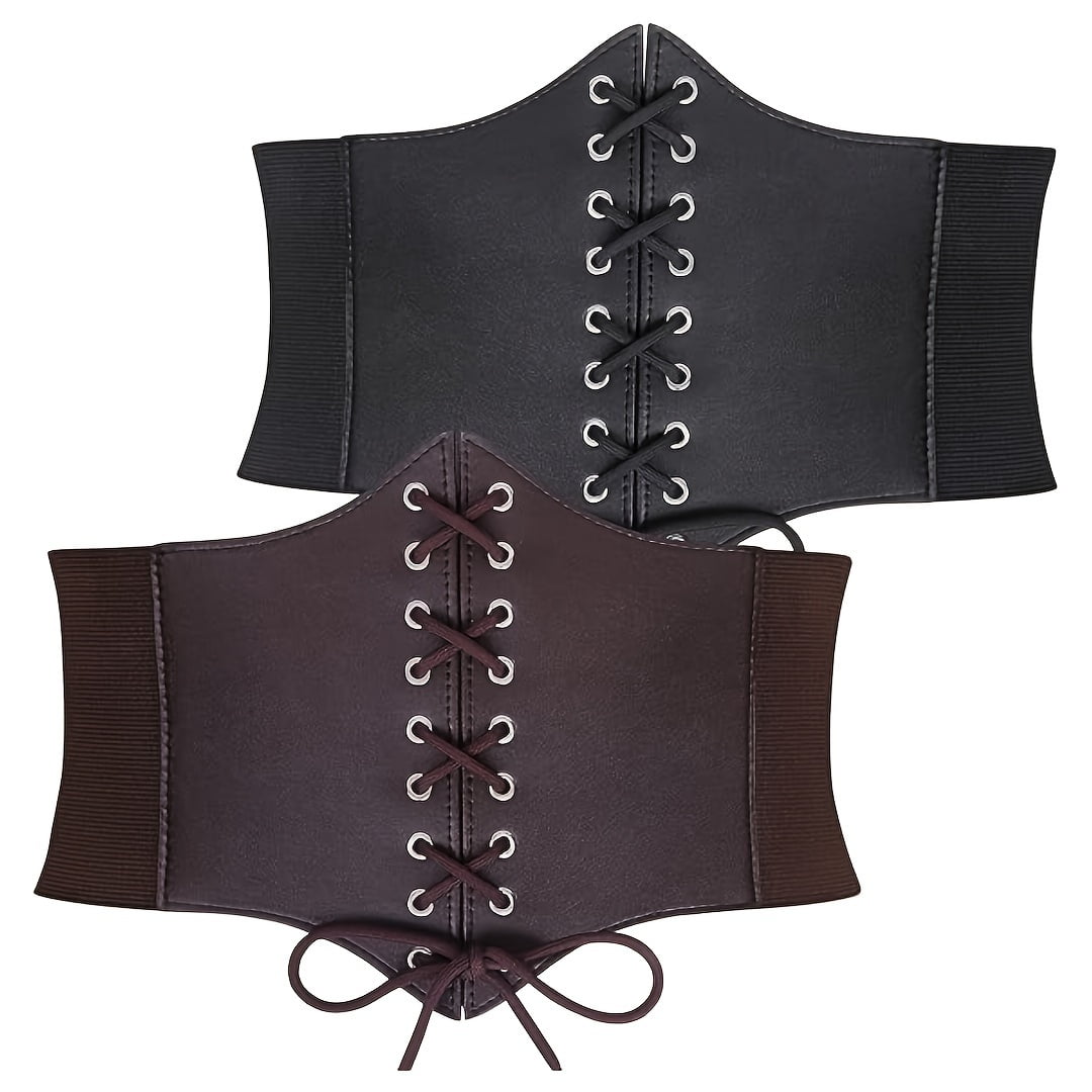 Suosdey Black Corset Belt For Women Vintage Lace Up Elastic Waist Belt