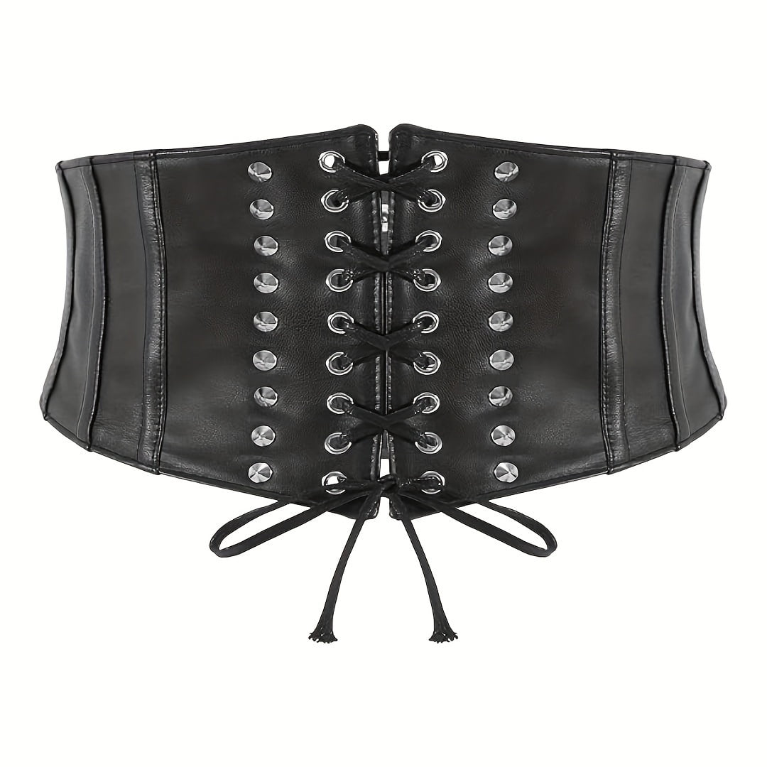 Suosdey Black Corset Belt For Women Vintage Lace Up Elastic Waist Belt