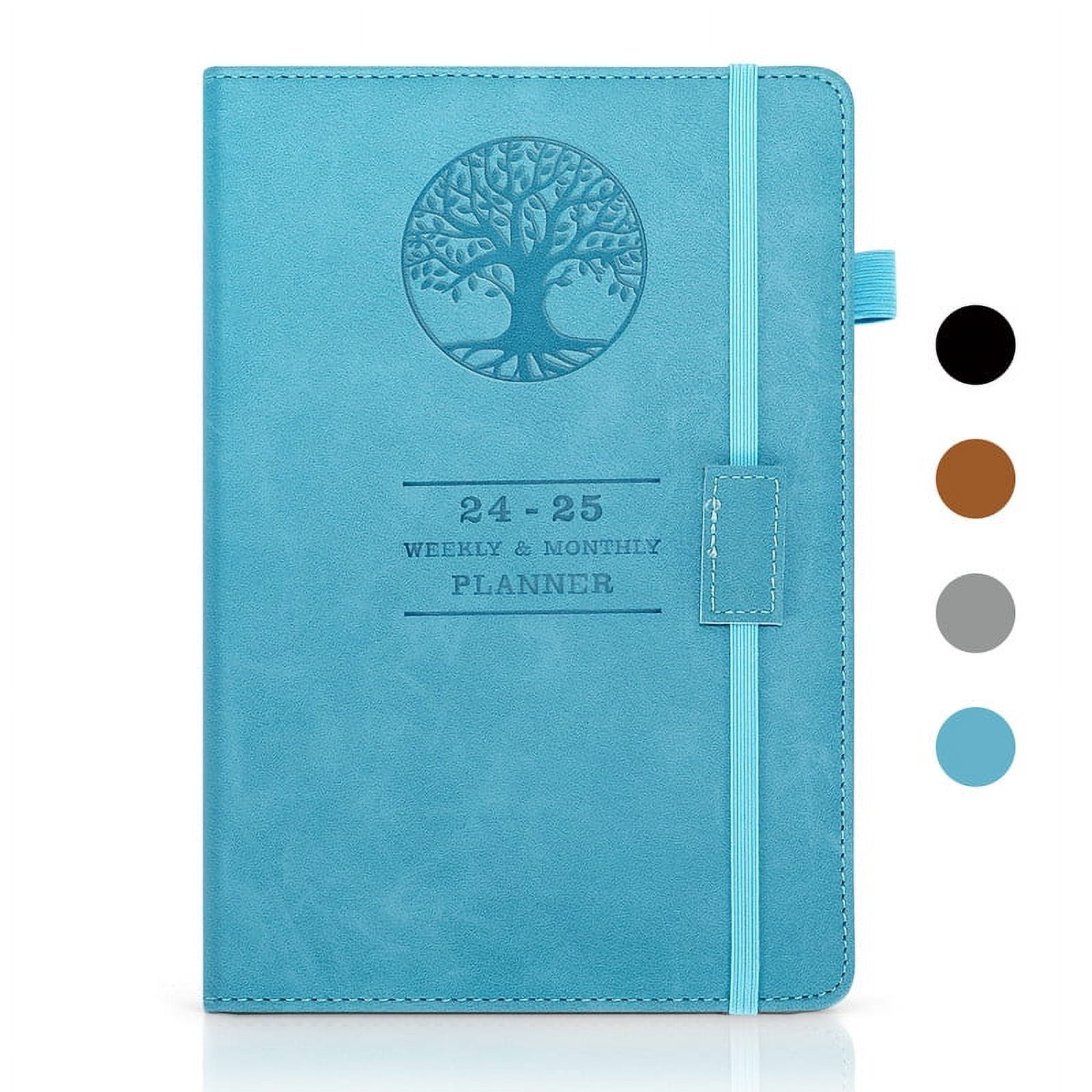 SUOSDEY Blue 2024 Leather Calendar Notebook,Weekly Monthly Appointment ...