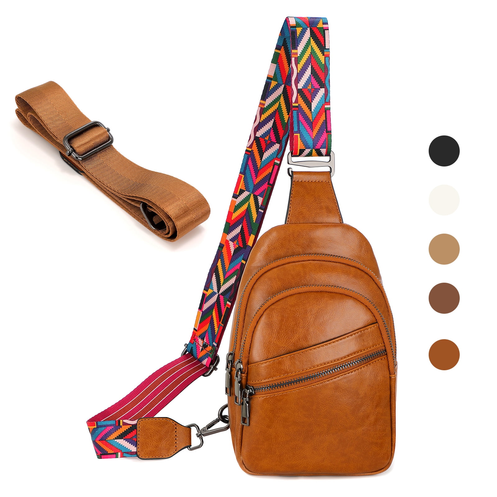 SUOSDEY Women's Brown PU Leather Sling Bag: Versatile Crossbody Chest ...