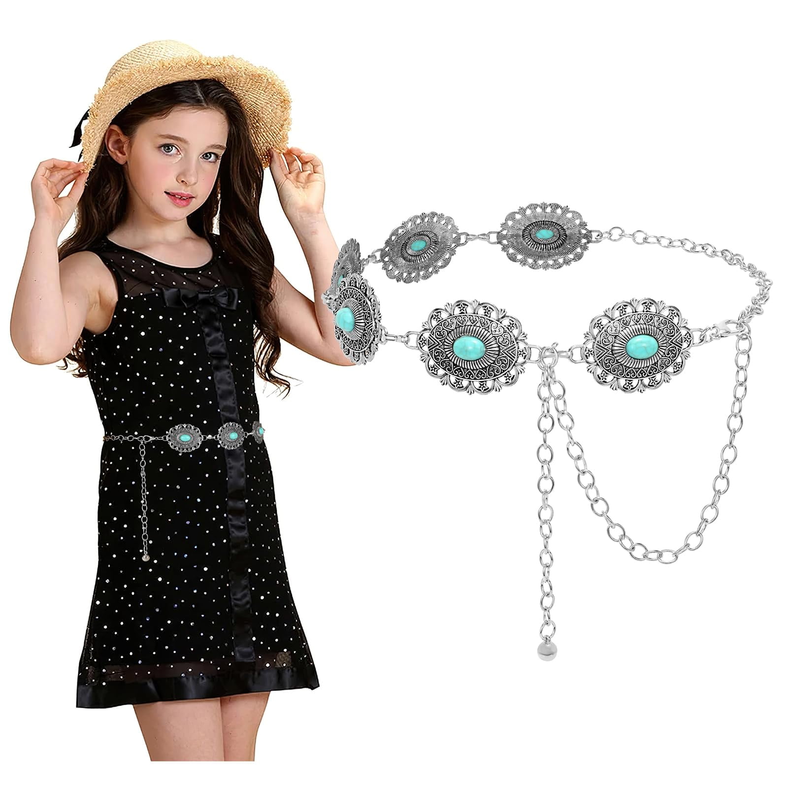 SUOSDEY Girls Chain Belts Kids Western Metal Chain Belt for Dress ...
