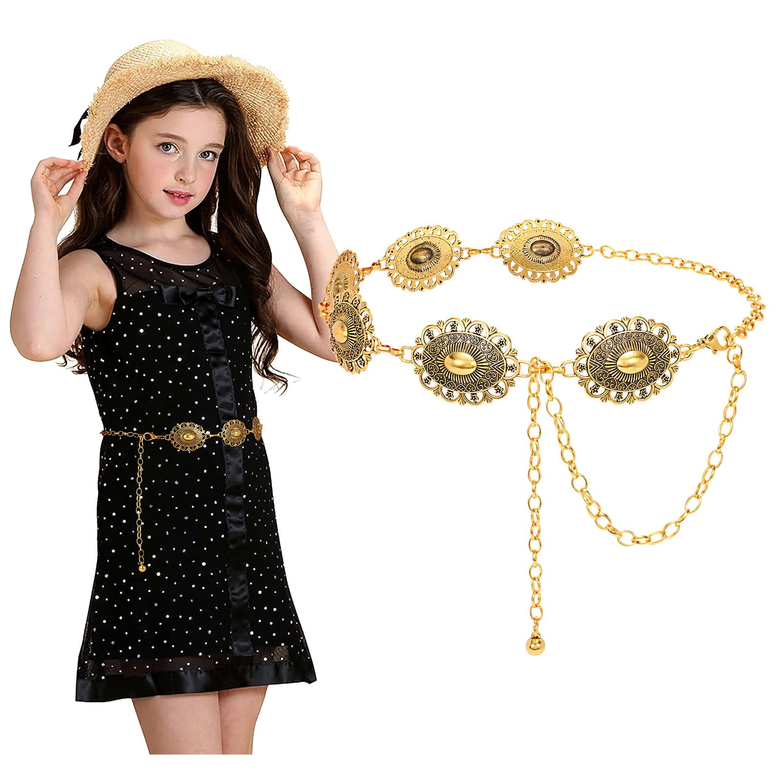 SUOSDEY Girls Chain Belts 31.5" Metal Chain Belt for Dress Skirts ...