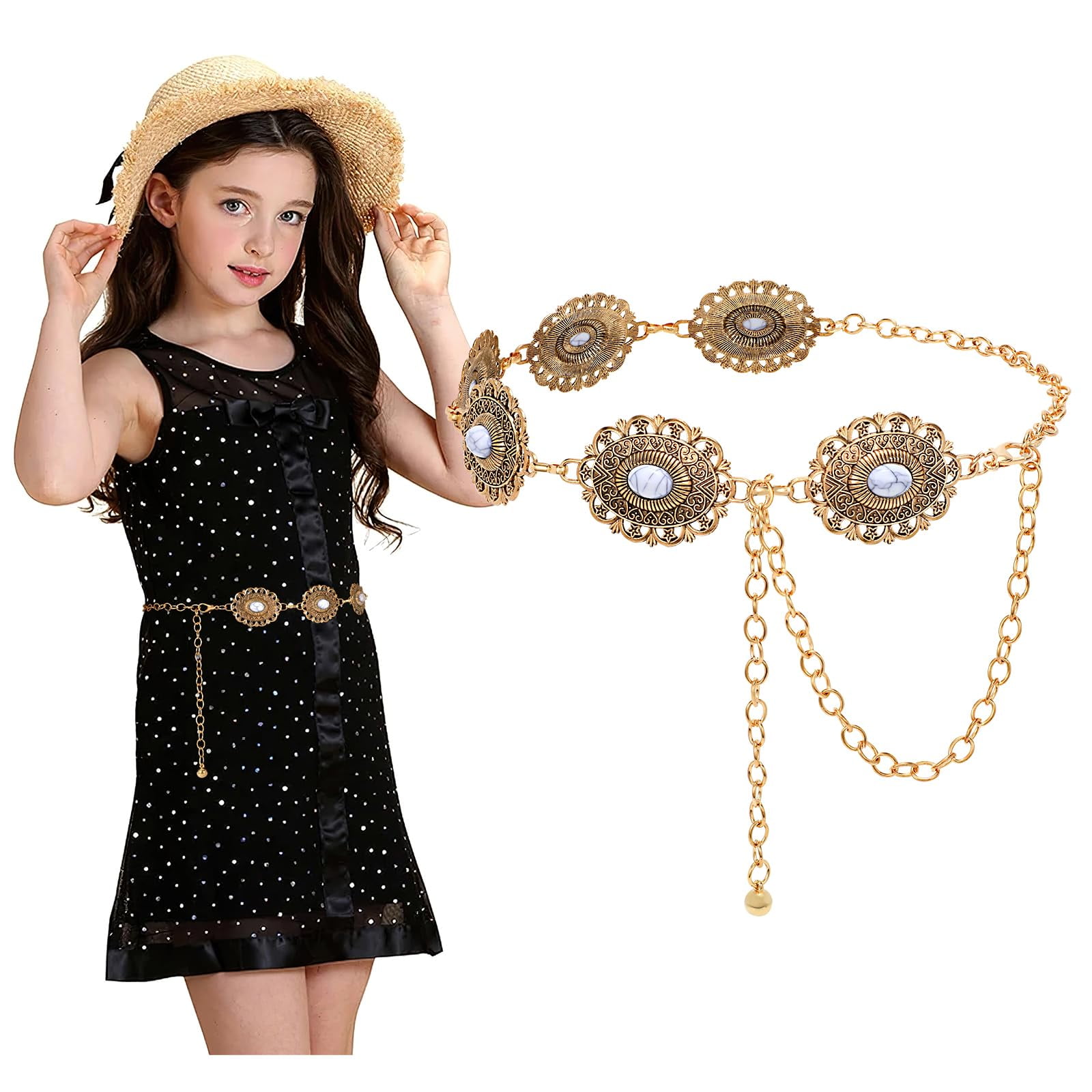 SUOSDEY Girls Chain Belts Kids Western Metal Chain Belt for Dress ...