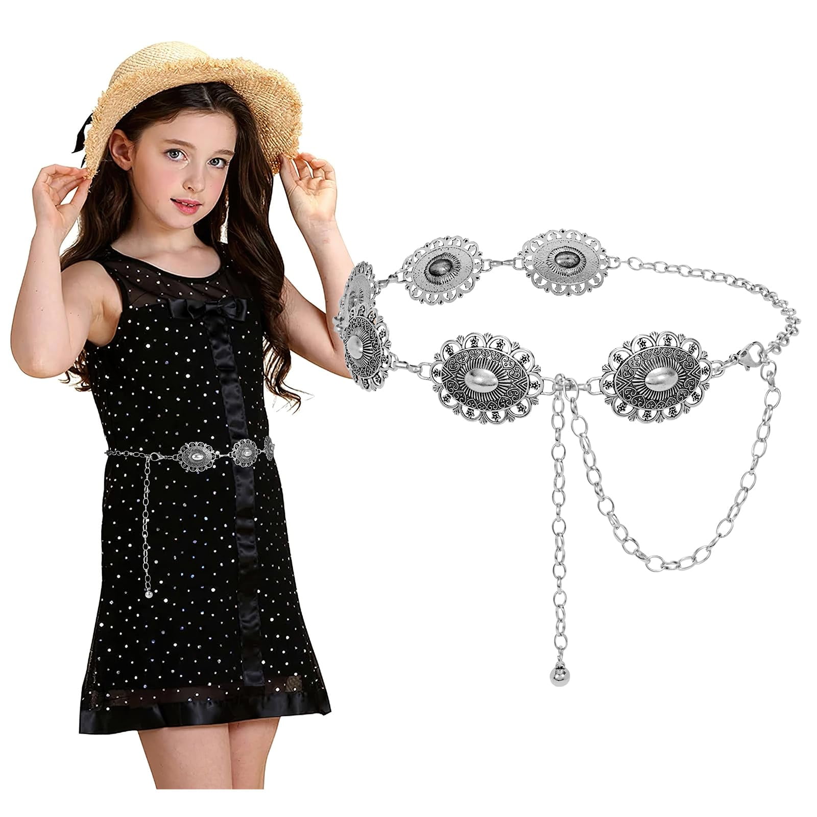 SUOSDEY Girls Chain Belts Kids Western Metal Chain Belt for Dress ...