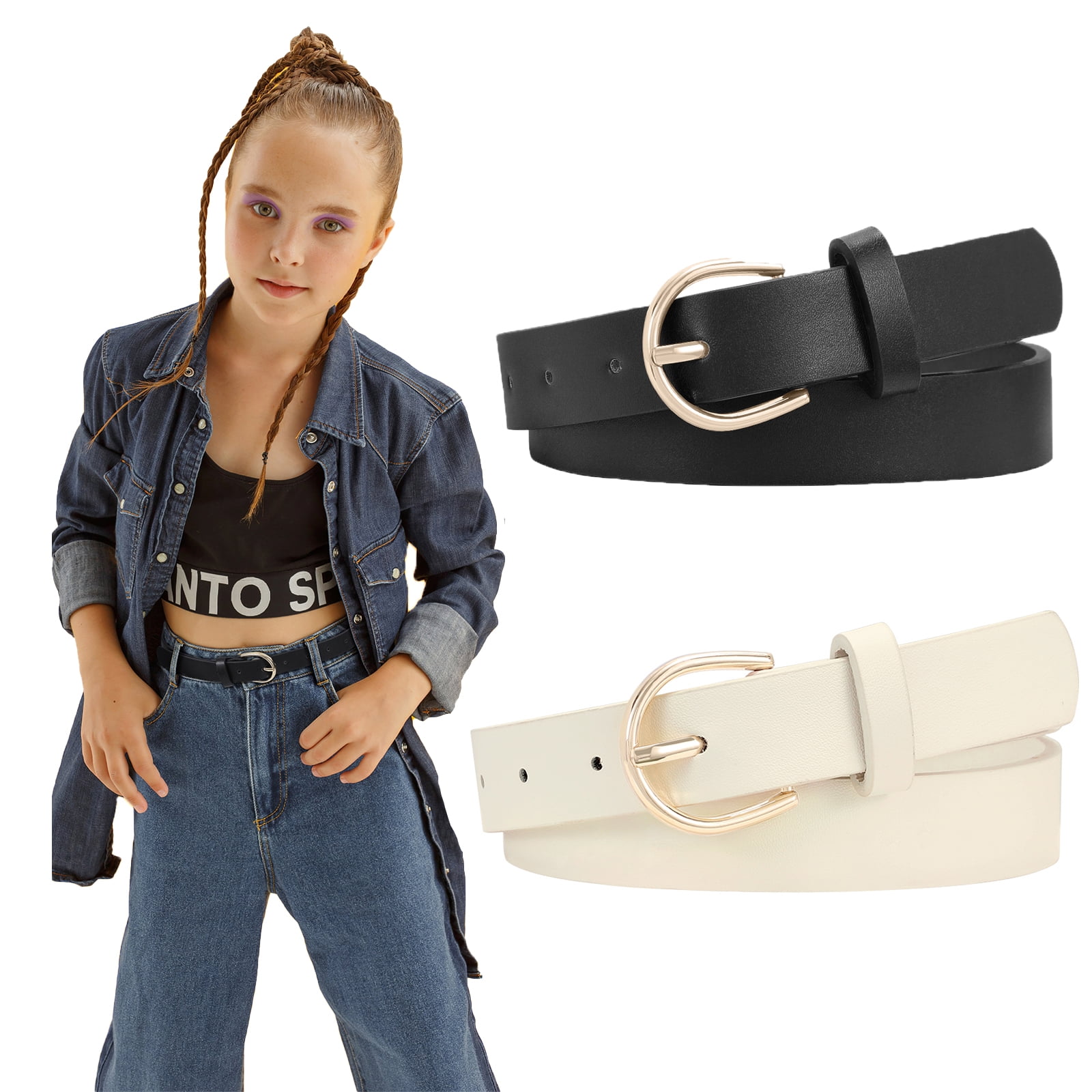SUOSDEY Girls Leather Belts,Kids Skinny Belt for School Uniforms Gift ...