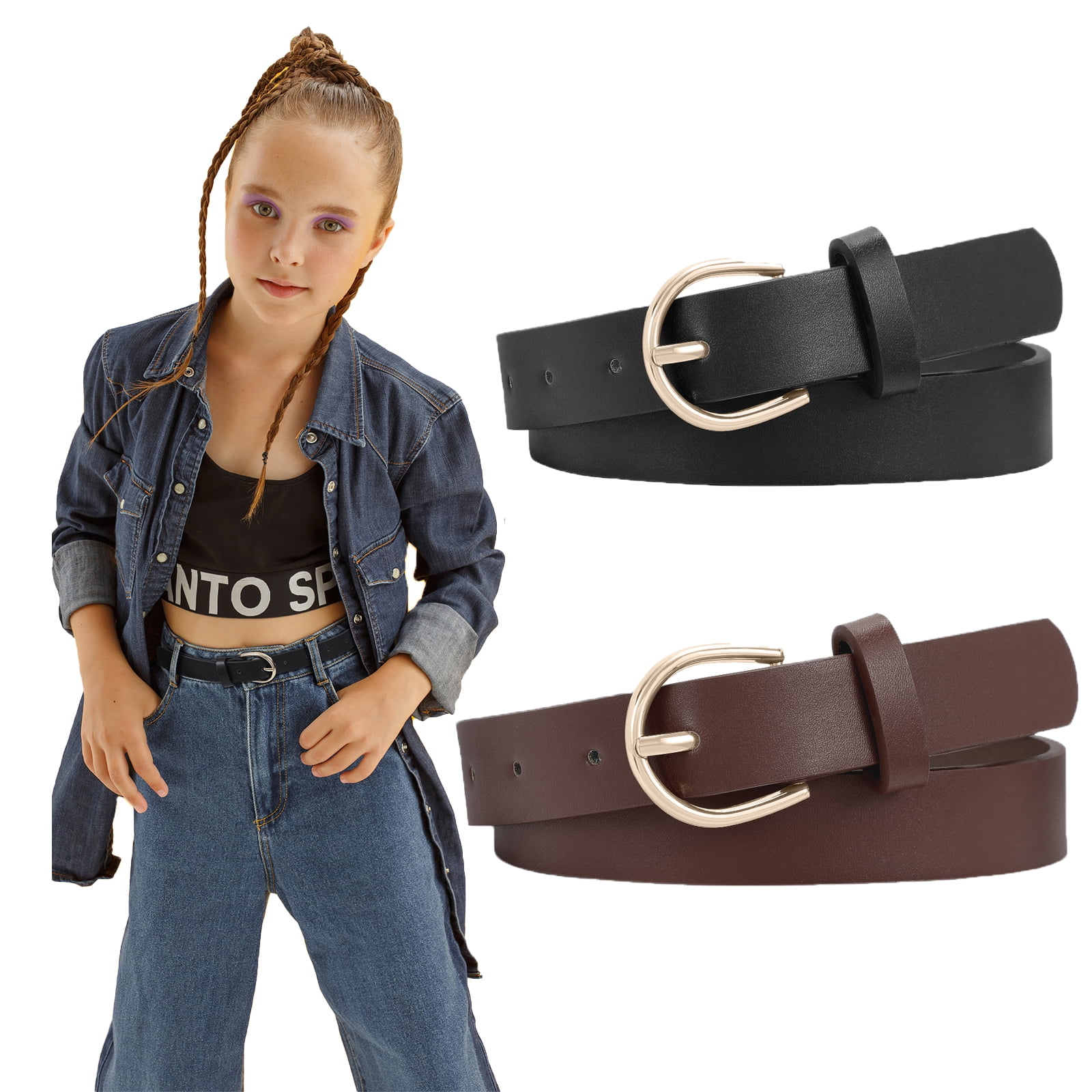 SUOSDEY Girls Leather Belts,Kids Skinny Belt for School Uniforms Gift ...