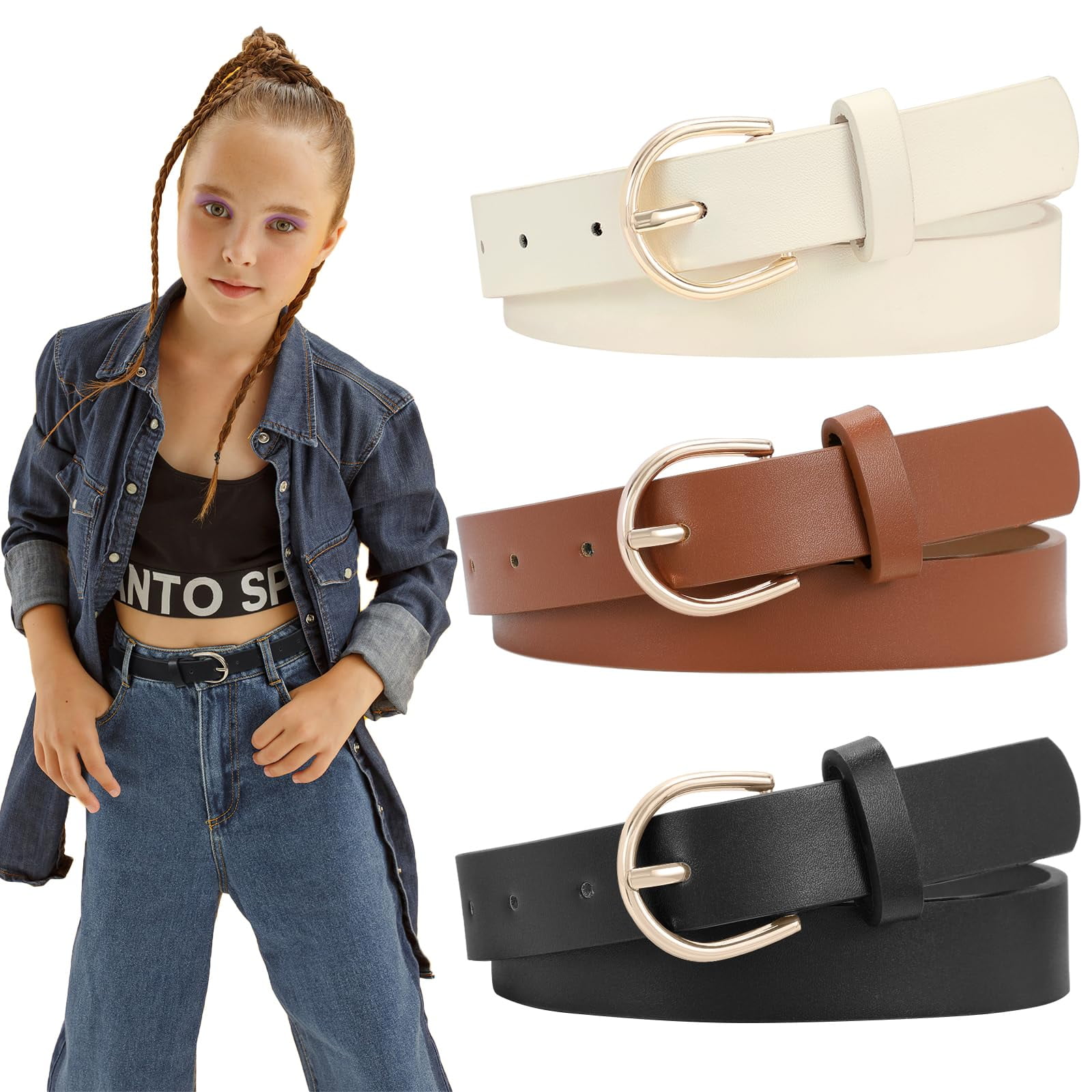 SUOSDEY Girls Leather Belts,Kids Skinny Belt for School Uniforms Gift ...