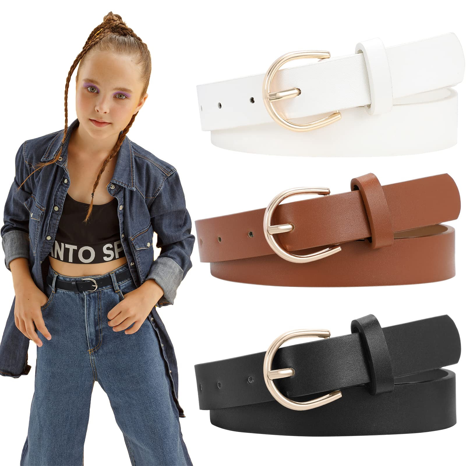 SUOSDEY, Girls Leather Belts, 3PK, Kids Skinny Waist 18-30" - Walmart.com