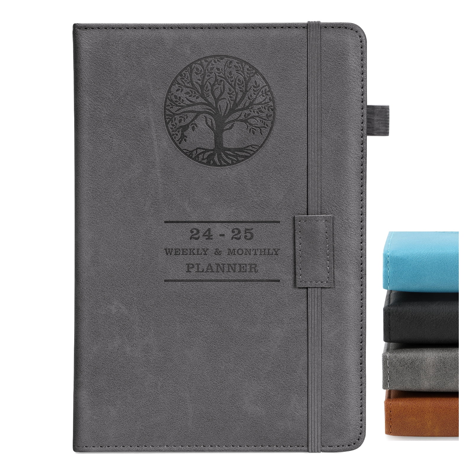 SUOSDEY Grey 2024-2025 Leather Calendar Notebook(JUL.2024-JUN.2025 ...