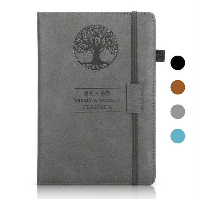 SUOSDEY Grey 2024 Leather Calendar Notebook,Weekly Monthly Appointment ...