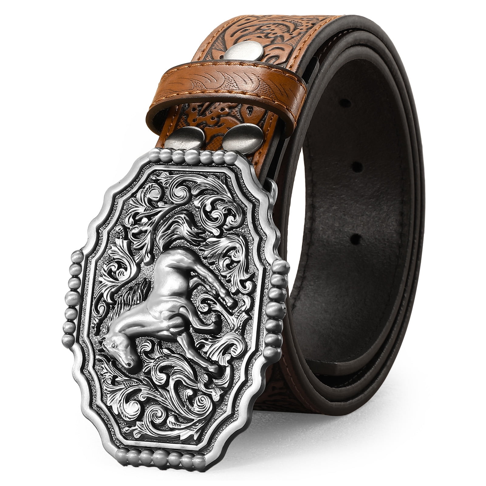 SUOSDEY Men Western Leather Belts for Women,Cowboy Cowgirl Embossed ...
