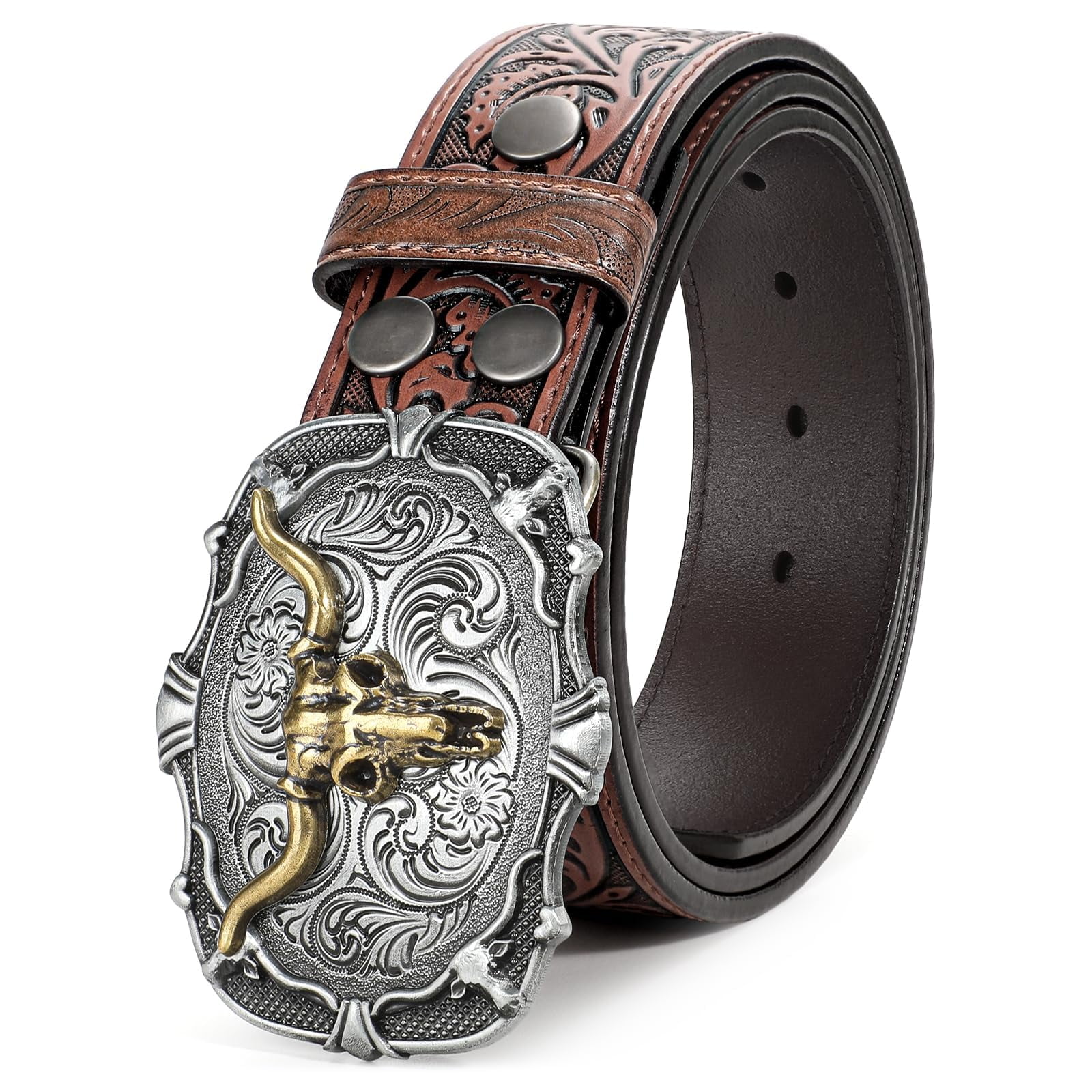 SUOSDEY Men Western Leather Belts for Women,Cowboy Cowgirl Embossed ...