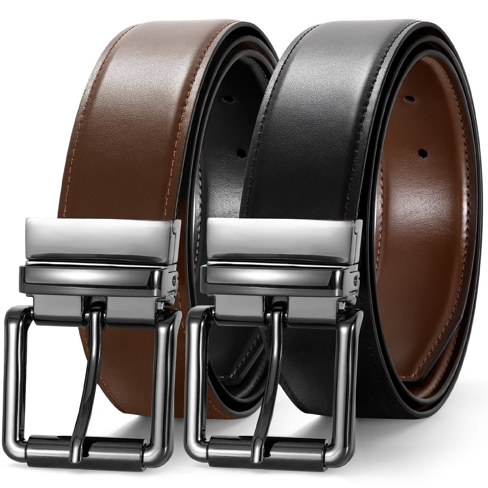 SUOSDEY Men's Belt, Reversible Leather Belts for Men Dress Belts,One ...