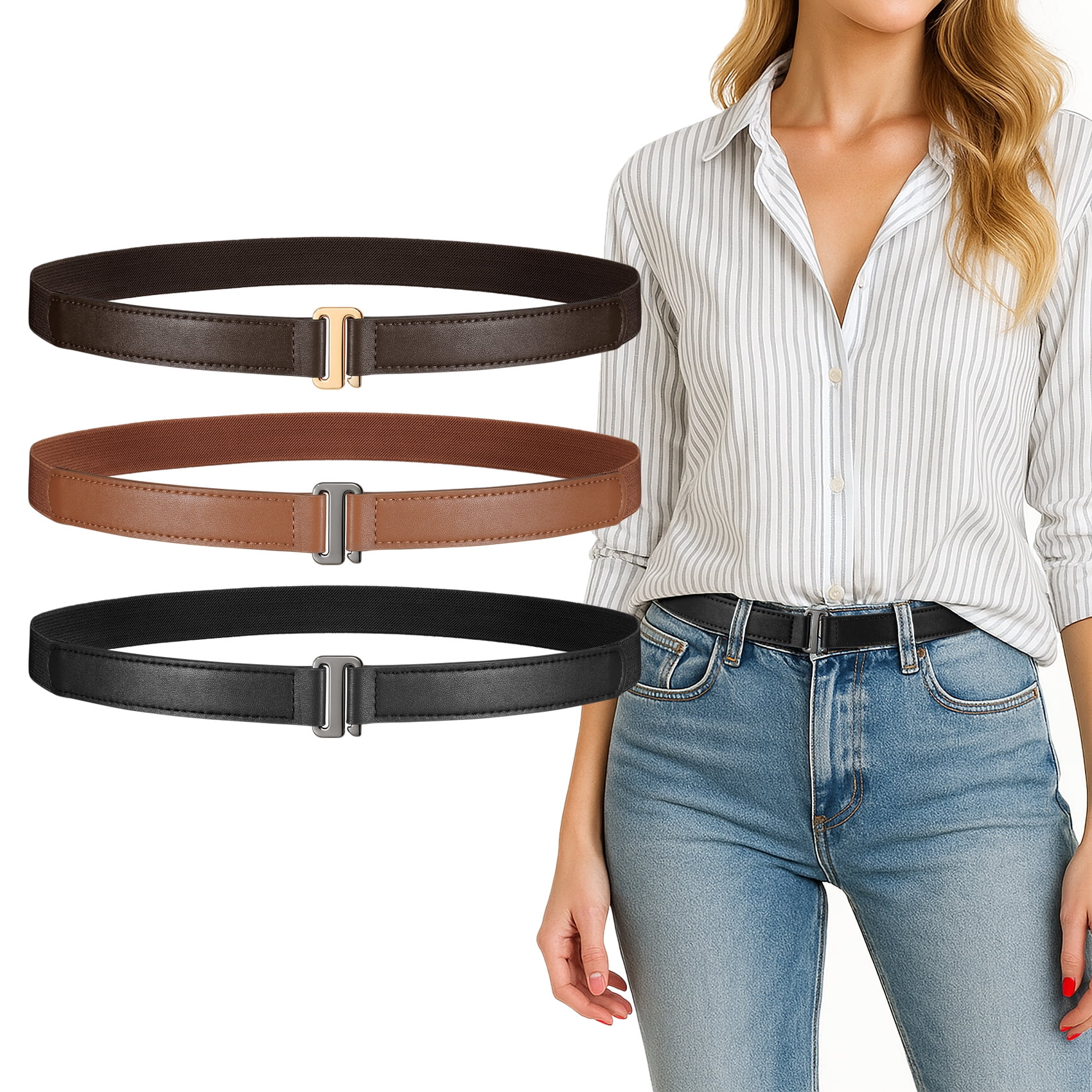 SUOSDEY No Show Belts Stretch Leather Belt for Women Men,Invisible ...