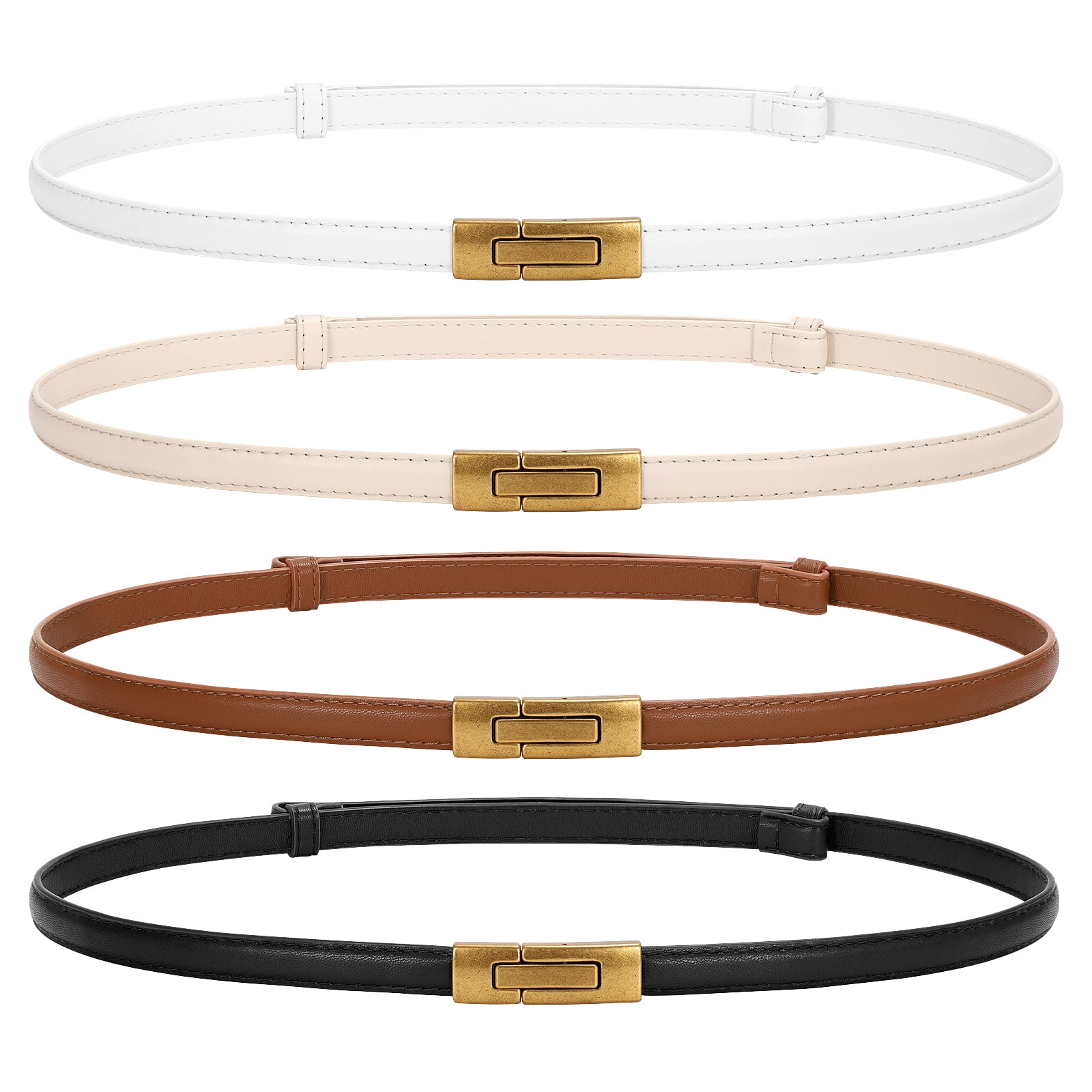 SUOSDEY Women's Skinny Leather Waist Belt for Dresses, Fashion Alloy ...