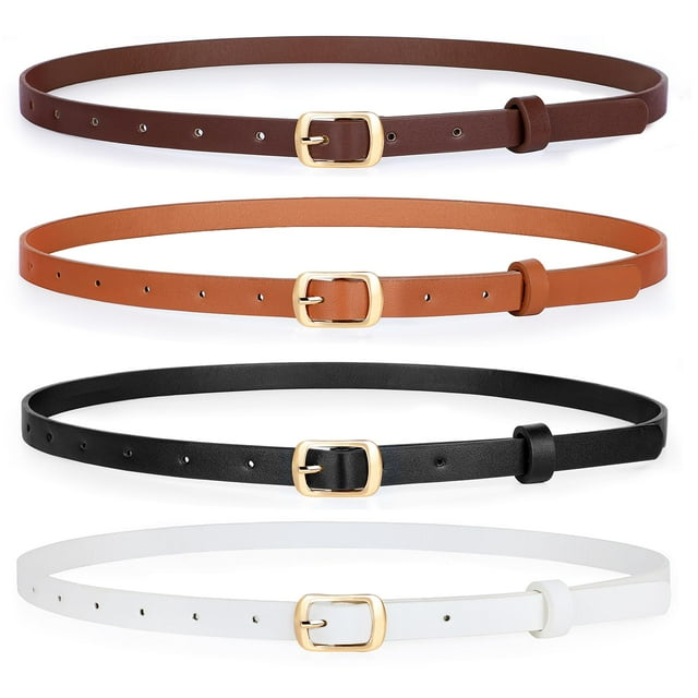 SUOSDEY Skinny Women Slim Leather Belt Silver Buckle Ladies Thin Waist ...