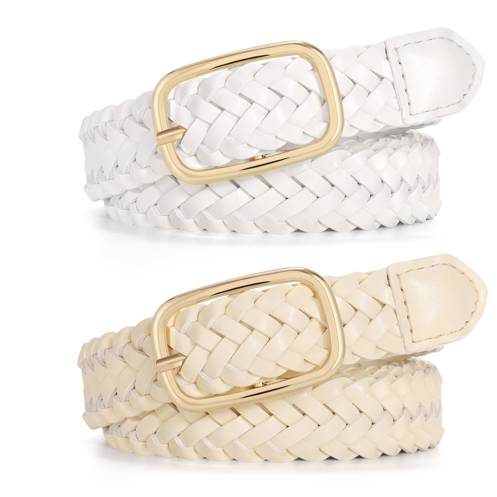 SUOSDEY Skinny Women's Braided Leather Belts 2pack Thin Woven Belt for ...