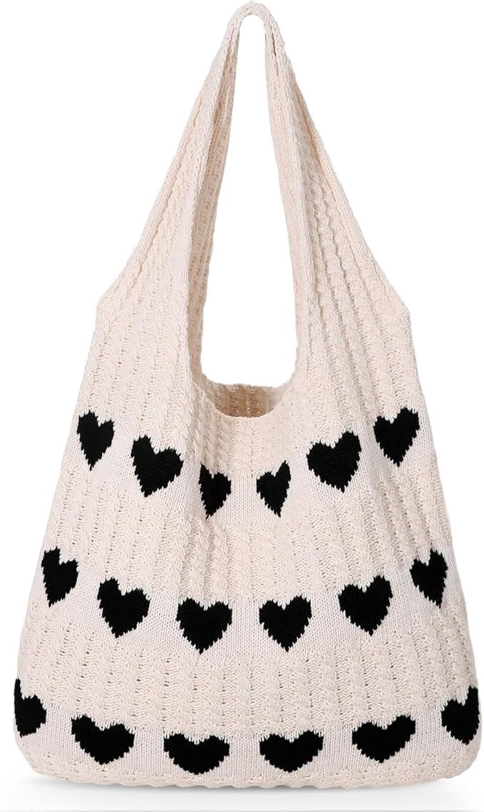 SUOSDEY Summer Beach Tote Bag for Women with Heart Knit,Hollow Crochet ...