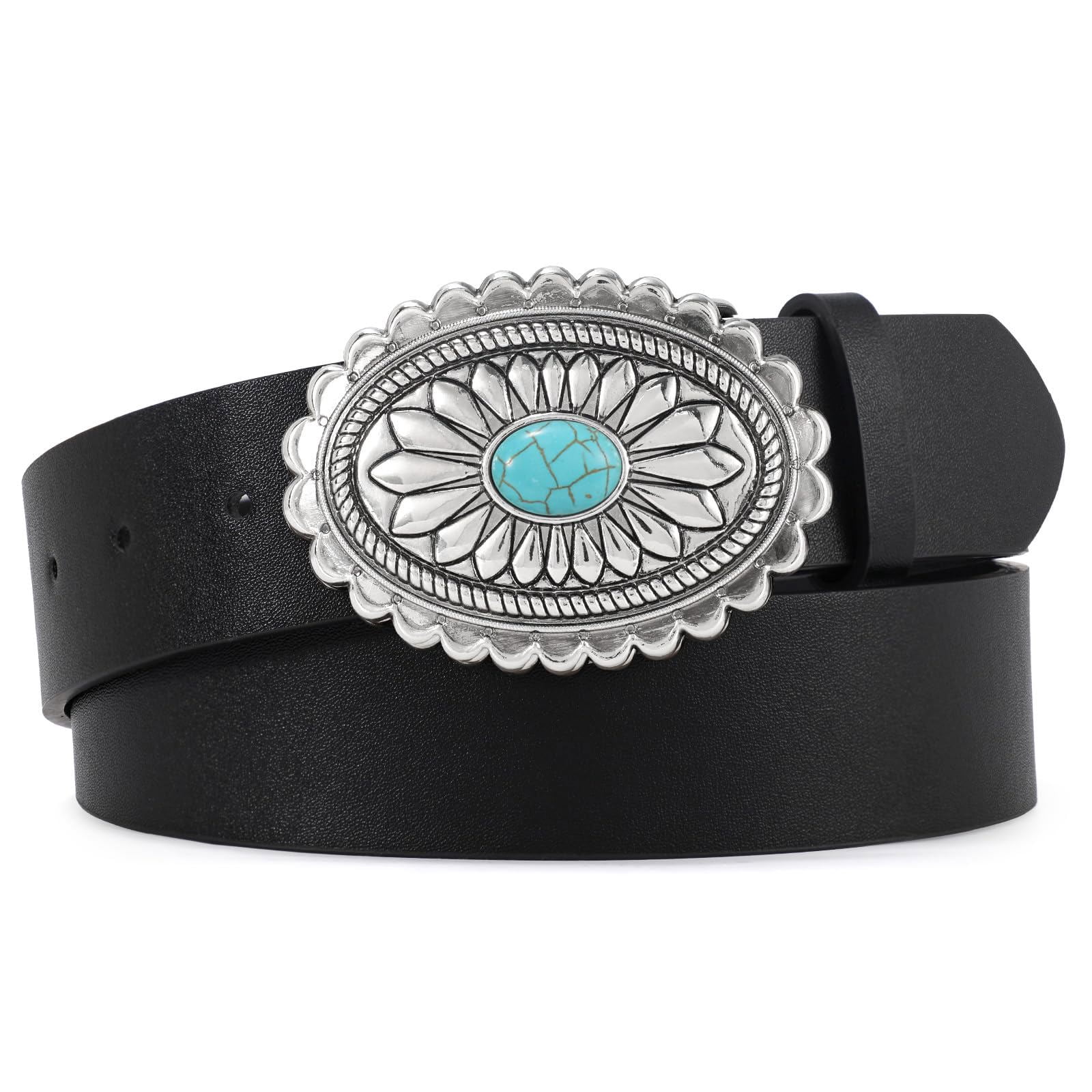 SUOSDEY Turquoise Buckle Western Leather Belt for Women Men Cowgirl ...