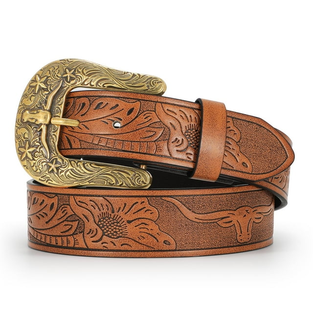 SUOSDEY Western Belts for Women Men Brown Cowgirl Cowboy Leather Belts ...