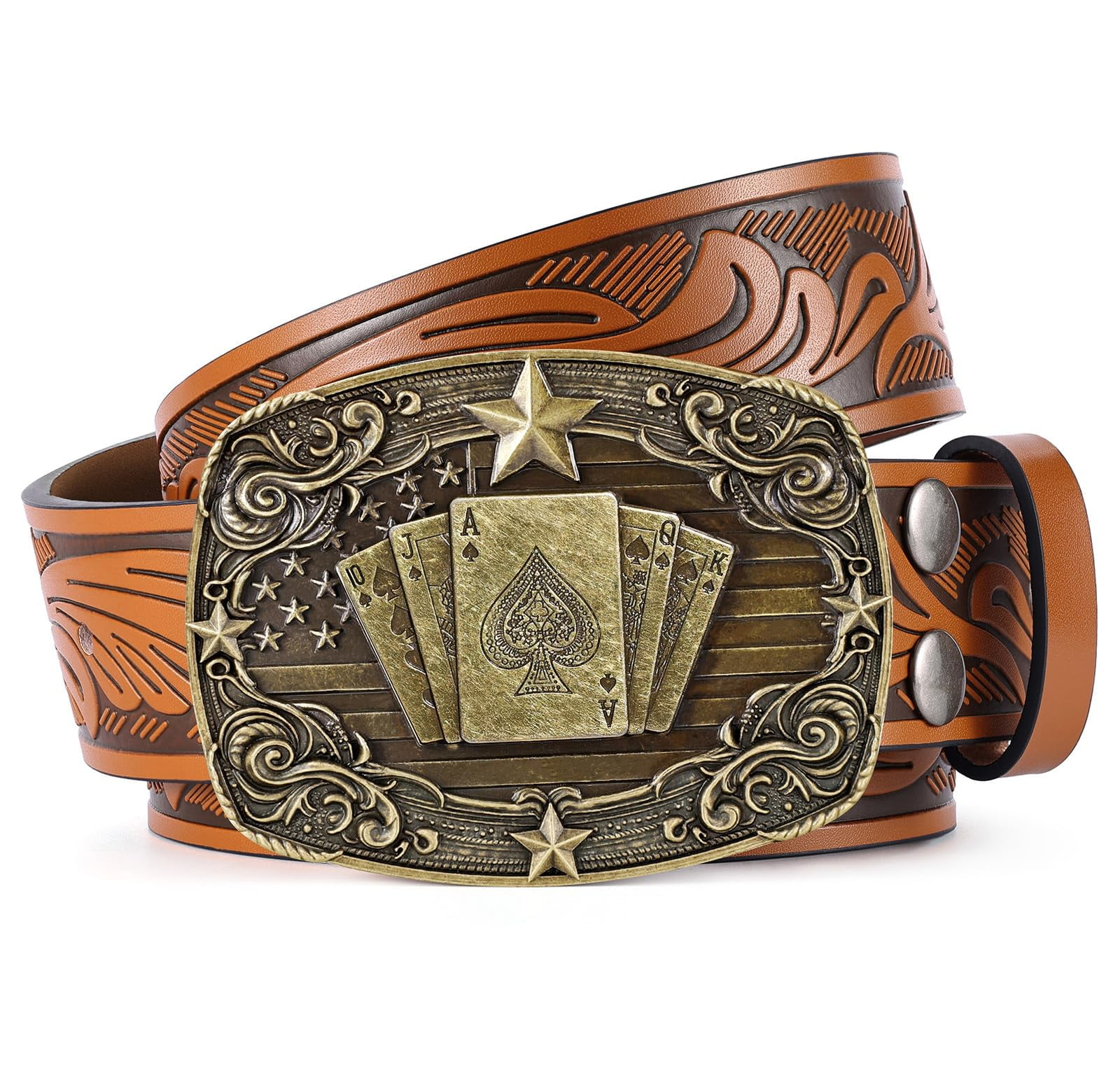 SUOSDEY Western Leather Belts for Men Women Engraved Belt,Cowboy ...