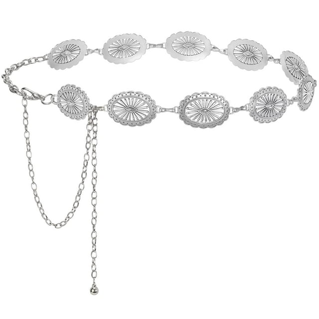 SUOSDEY Women's Adjustable Silver Concho Chain Waist Belt, Western ...