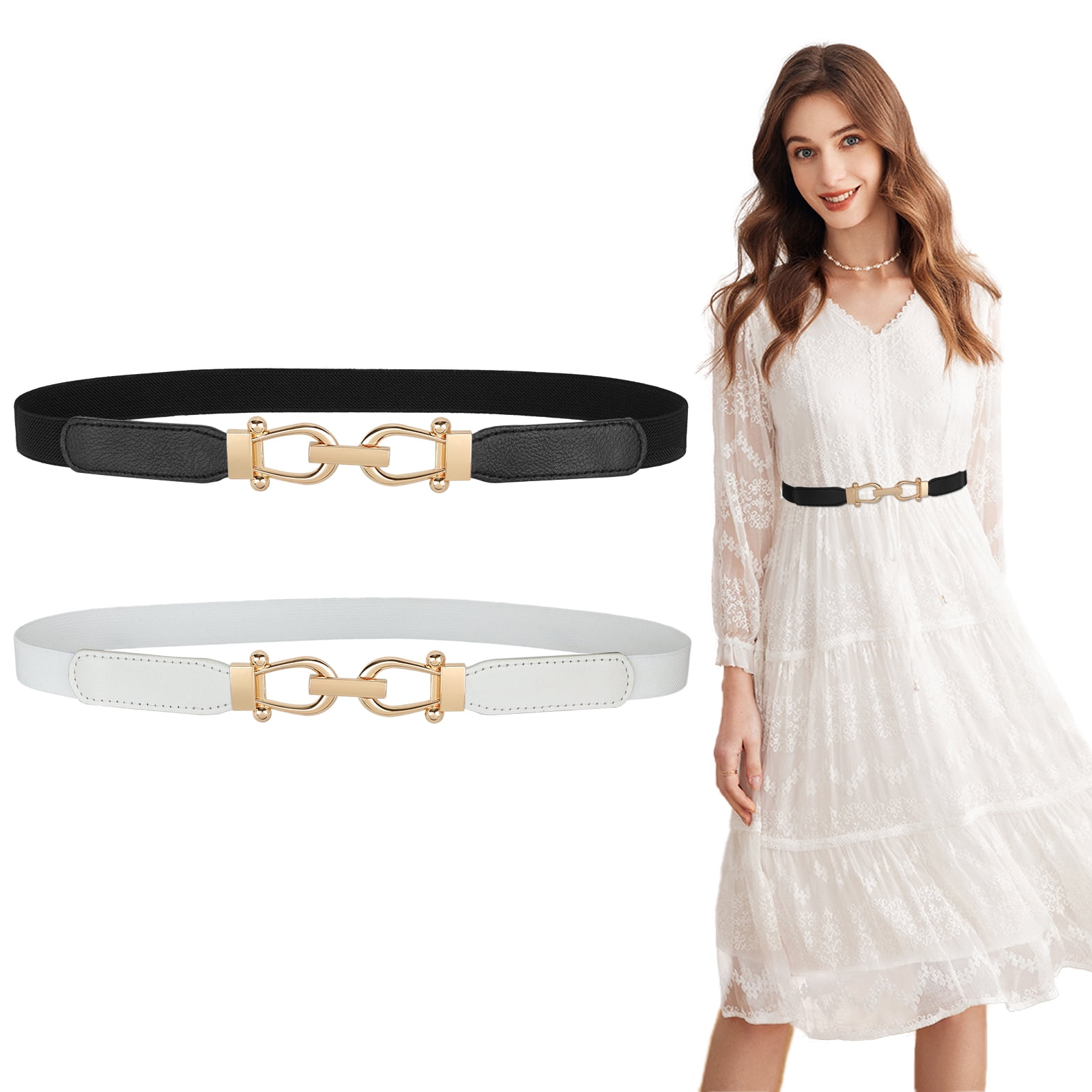SUOSDEY Women Skinny Waist Elastic Belt Retro Stretch Cinch Thin Belt ...