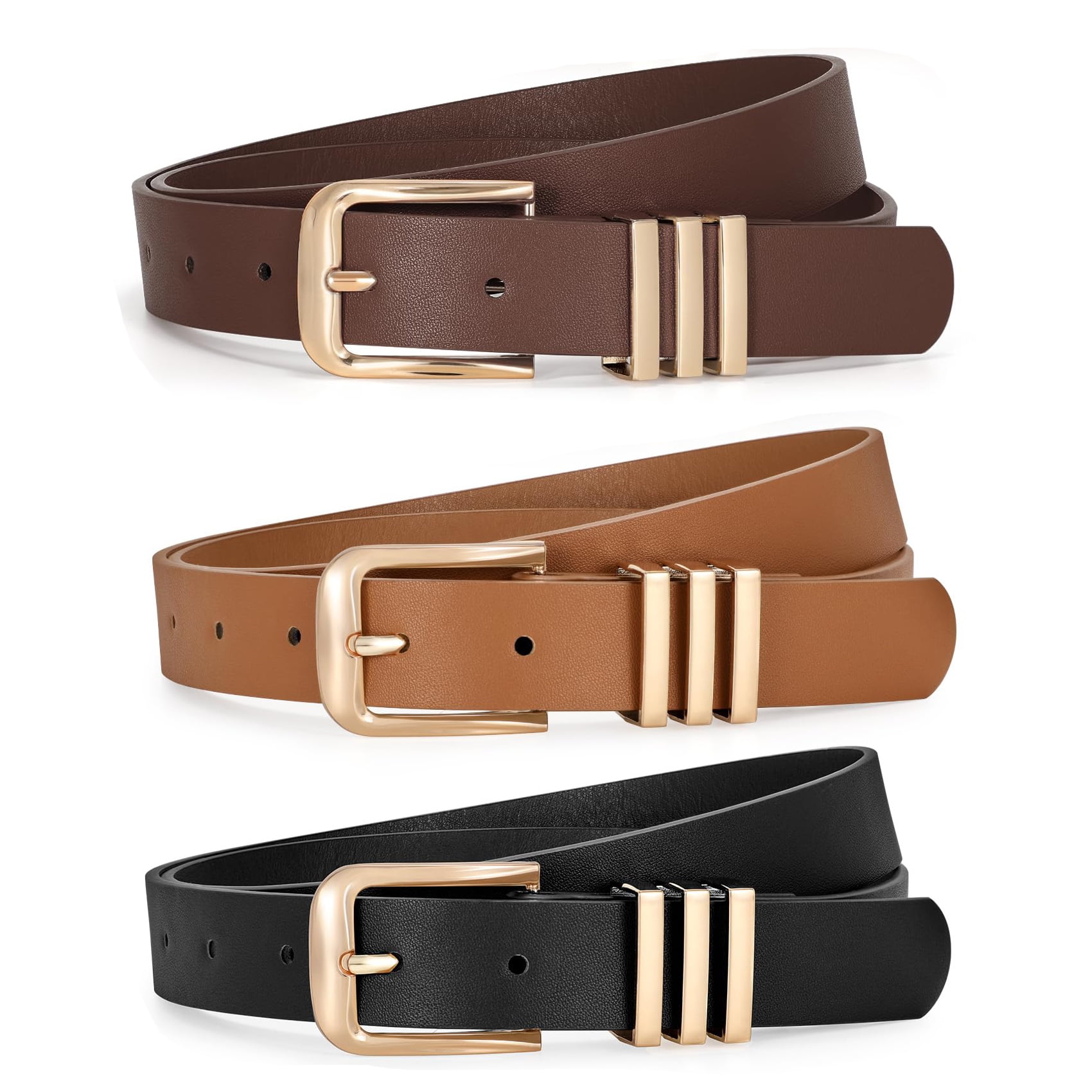 SUOSDEY Women's Belts Ladies Leather Waist Belt for Jeans Dress 3 Pack ...