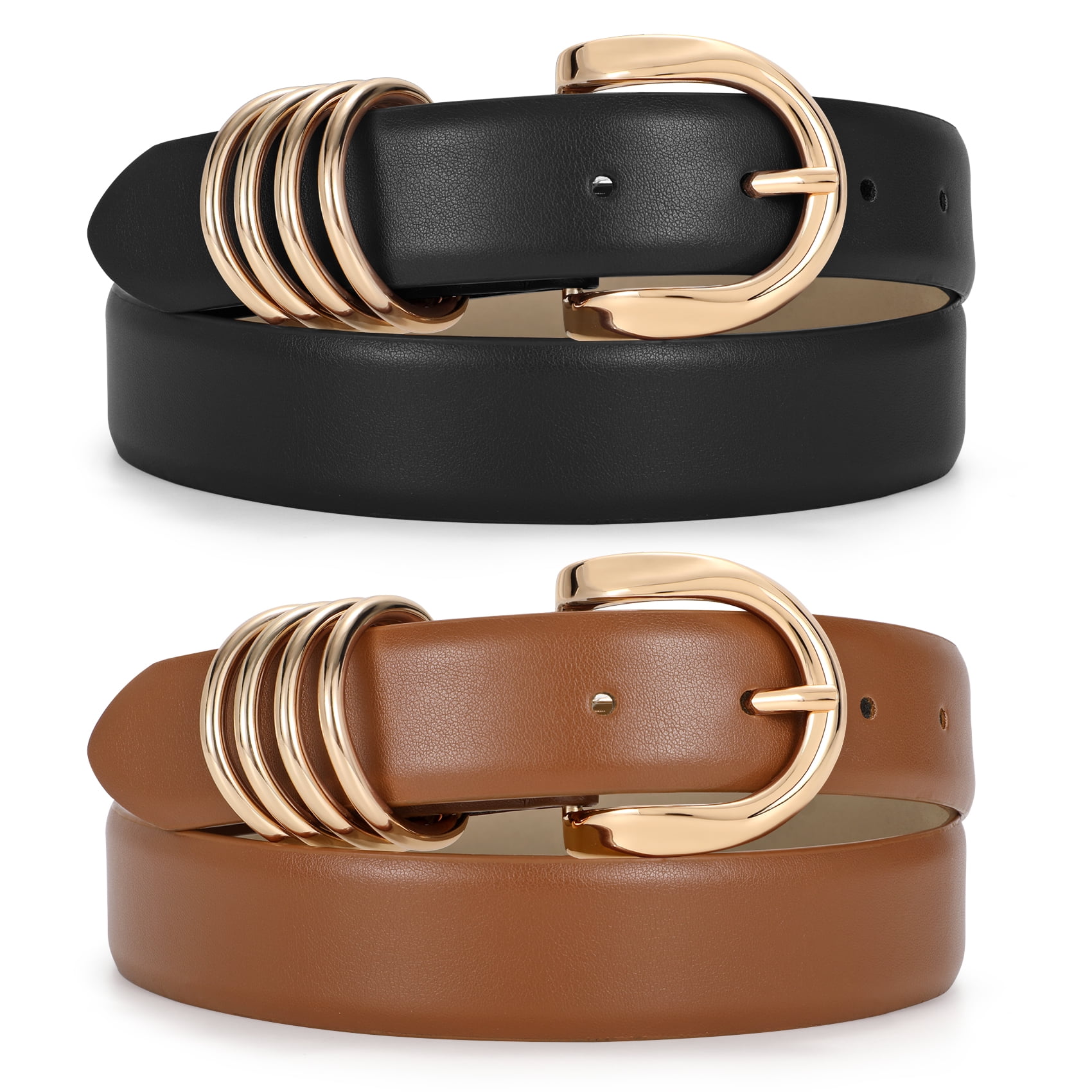 SUOSDEY Women's Leather Belts for Jeans Gold Loops Belts Ladies Black ...