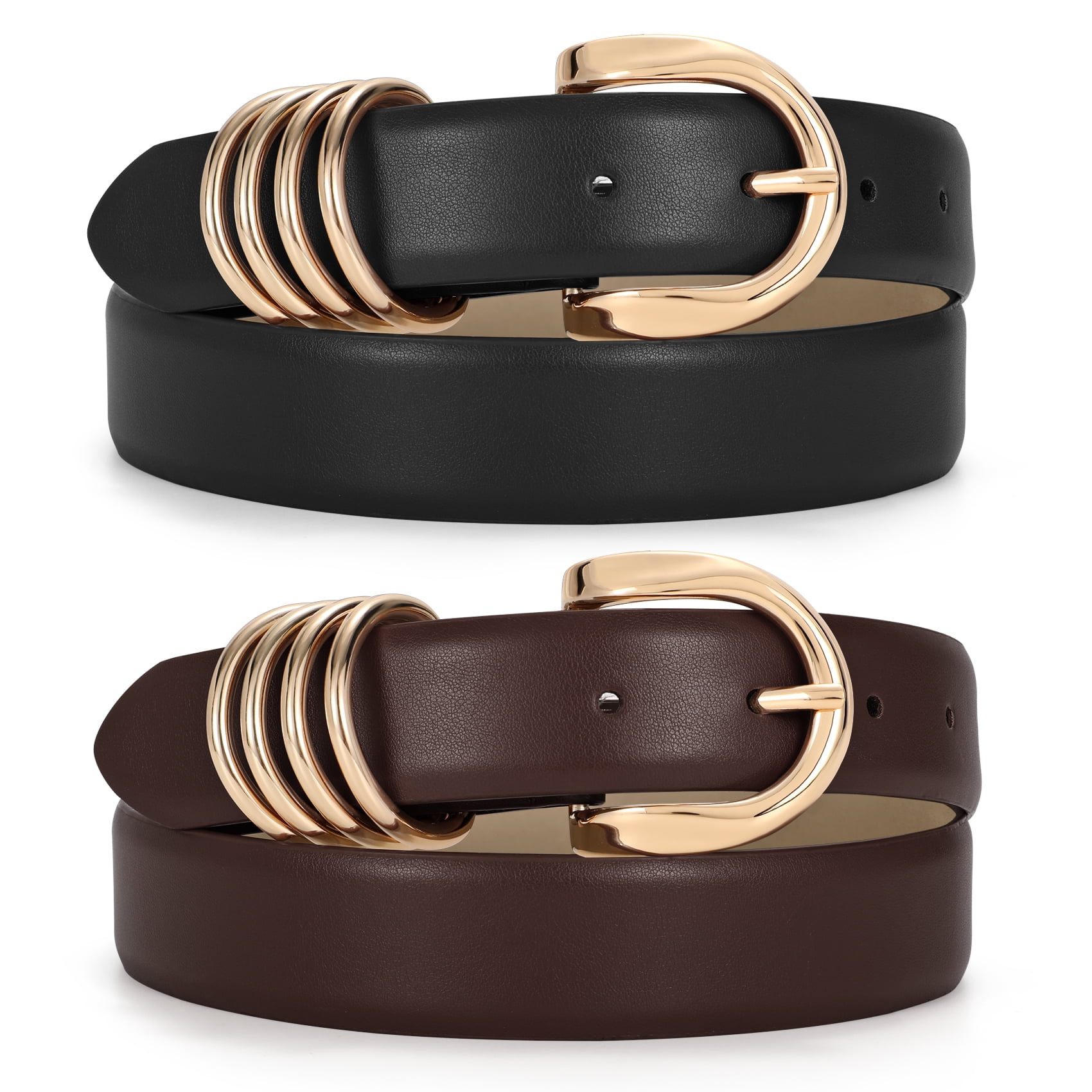 SUOSDEY Women's Leather Belts for Jeans Gold Loops Belts Ladies Black ...