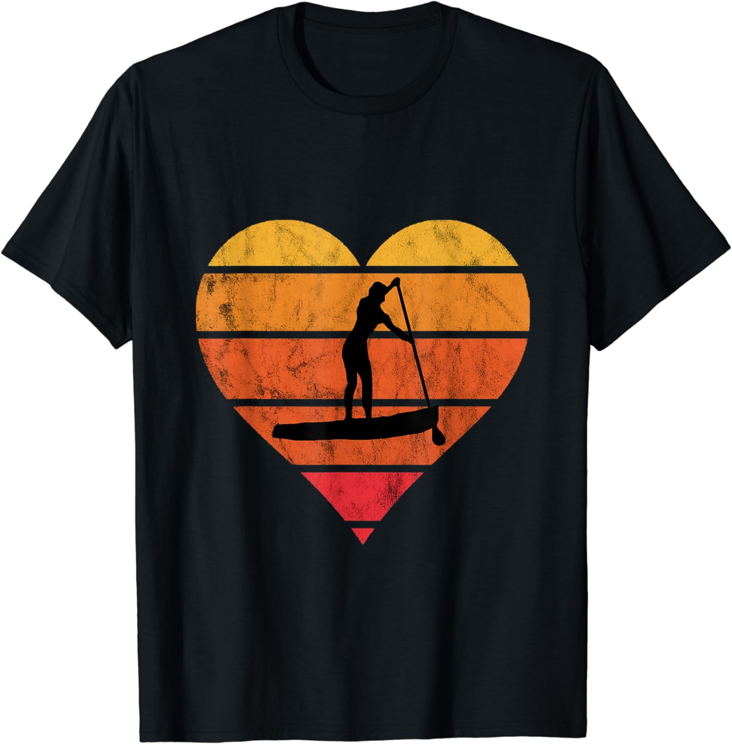 SUP Stand Up Paddle Vintage Retro Sunset Heart Paddling T-Shirt ...