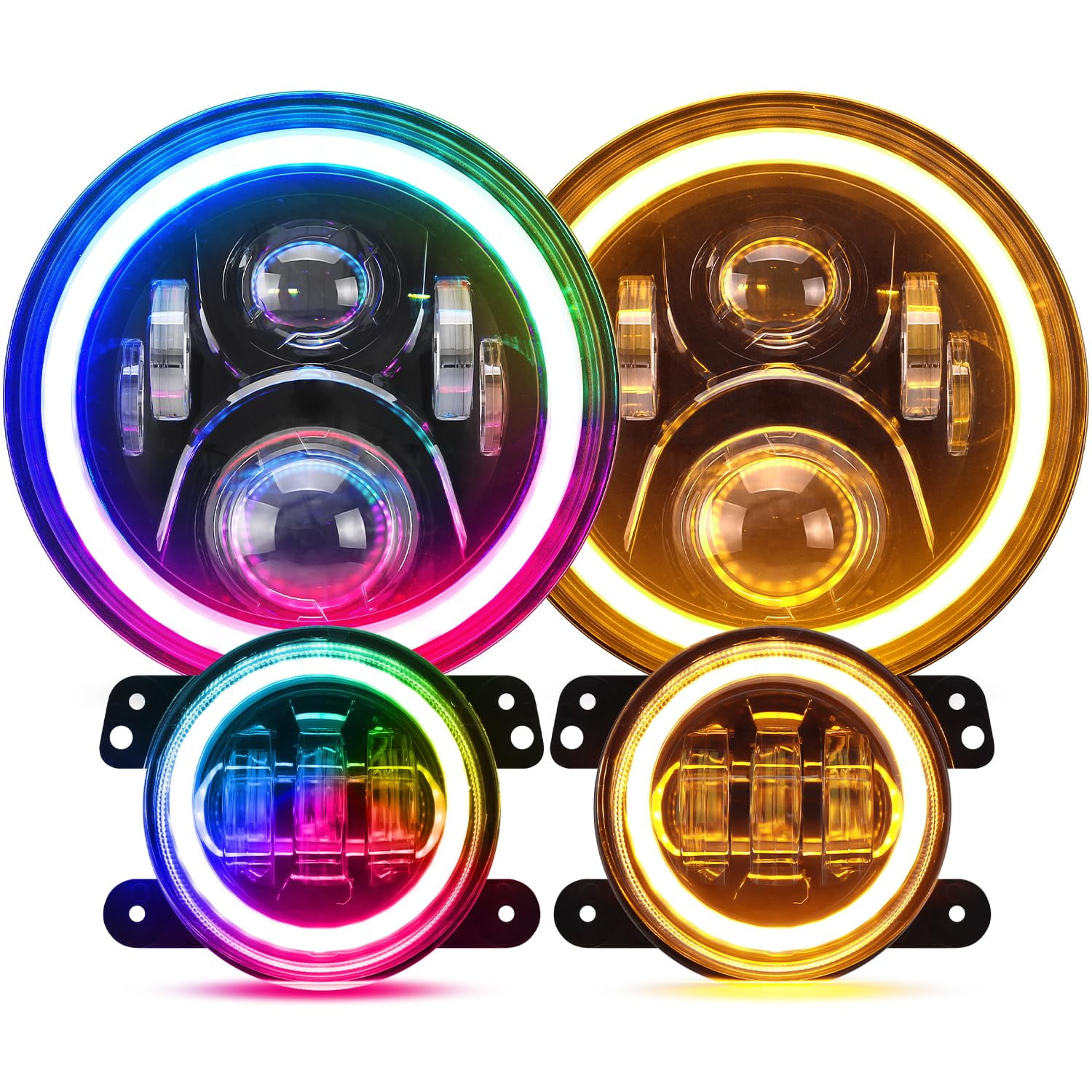 SUPAREE Round RGB 7 MMF7 Inch LED Headlight Fog Lights with Amber Turn ...