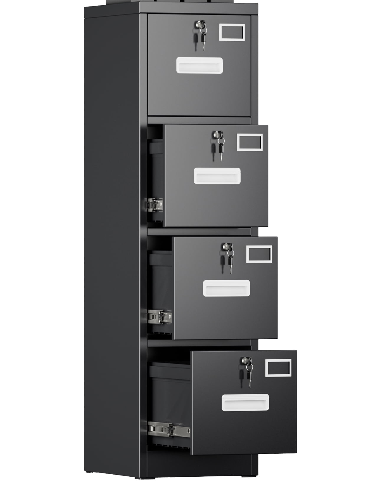 "Supeer 4 Drawer Locking File Cabinet, Black Metal Vertical Filing ...