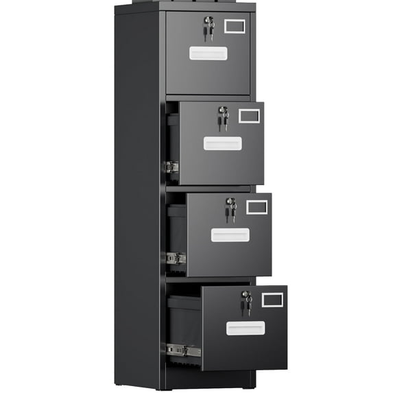 "Supeer 4 Drawer Locking File Cabinet, Black Metal Vertical Filing ...
