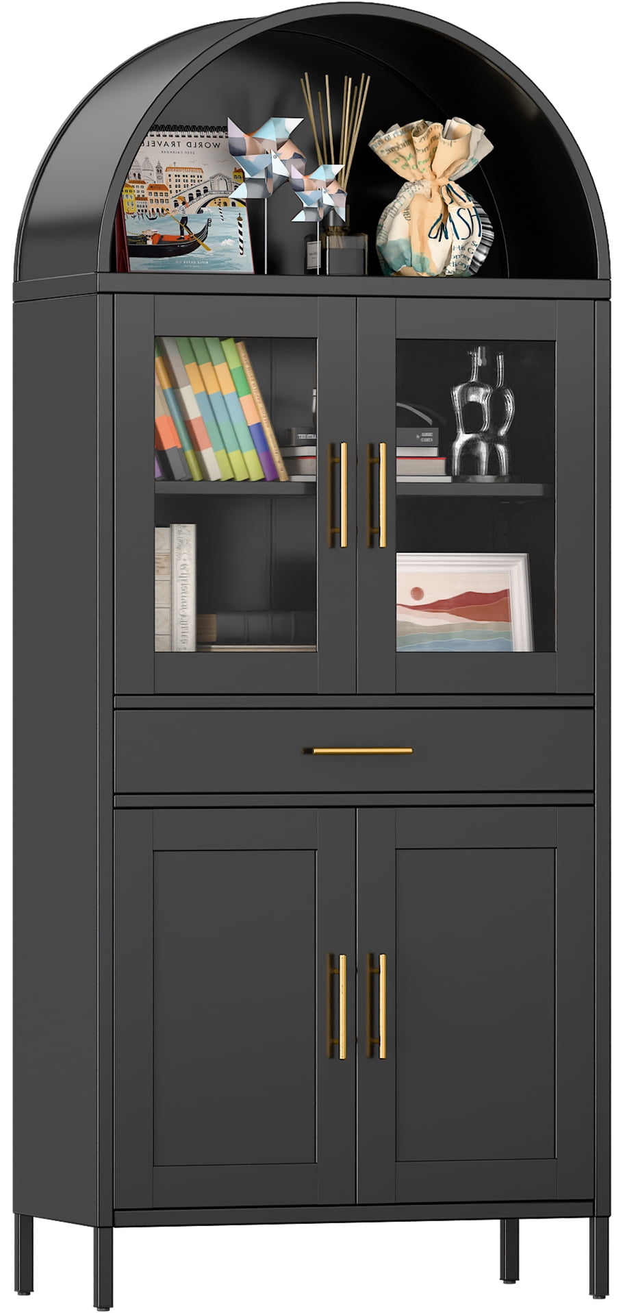 SUPEER 73" Tal Metal Arched Storage Display Cabinet with One Drawer ...