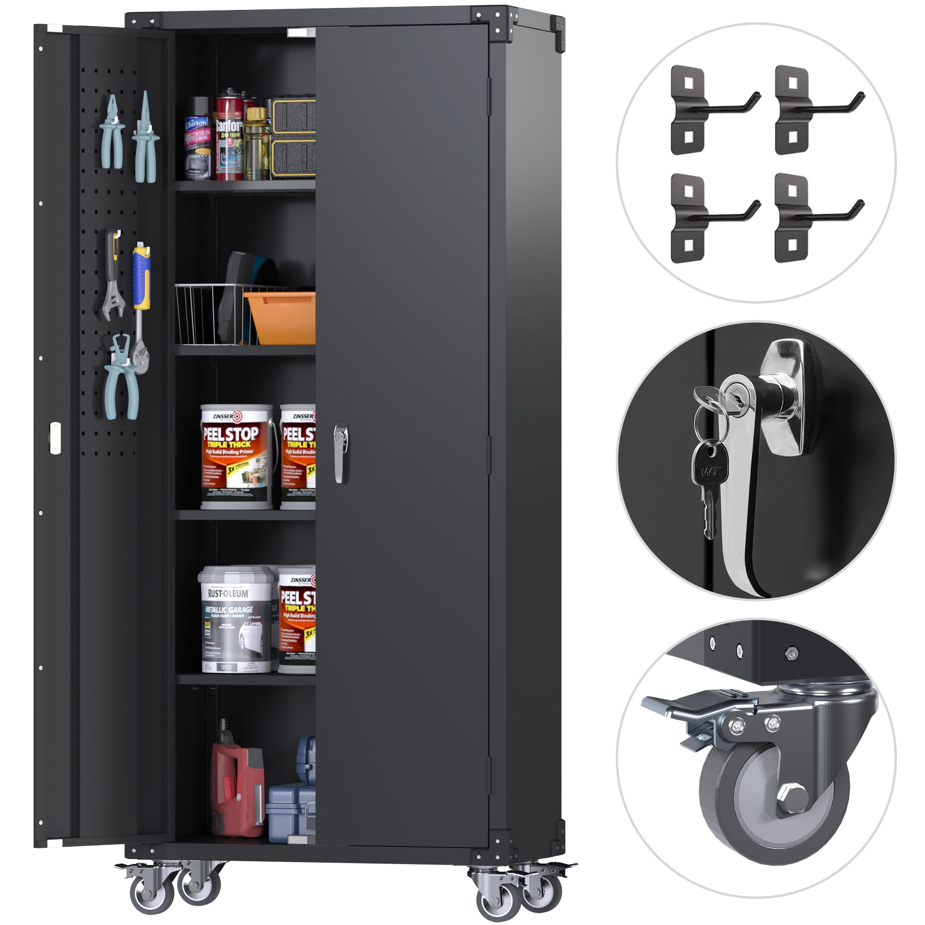 SUPEER Metal Rolling Storage Cabinet, 72 inch Steel Lockable Cabinet ...