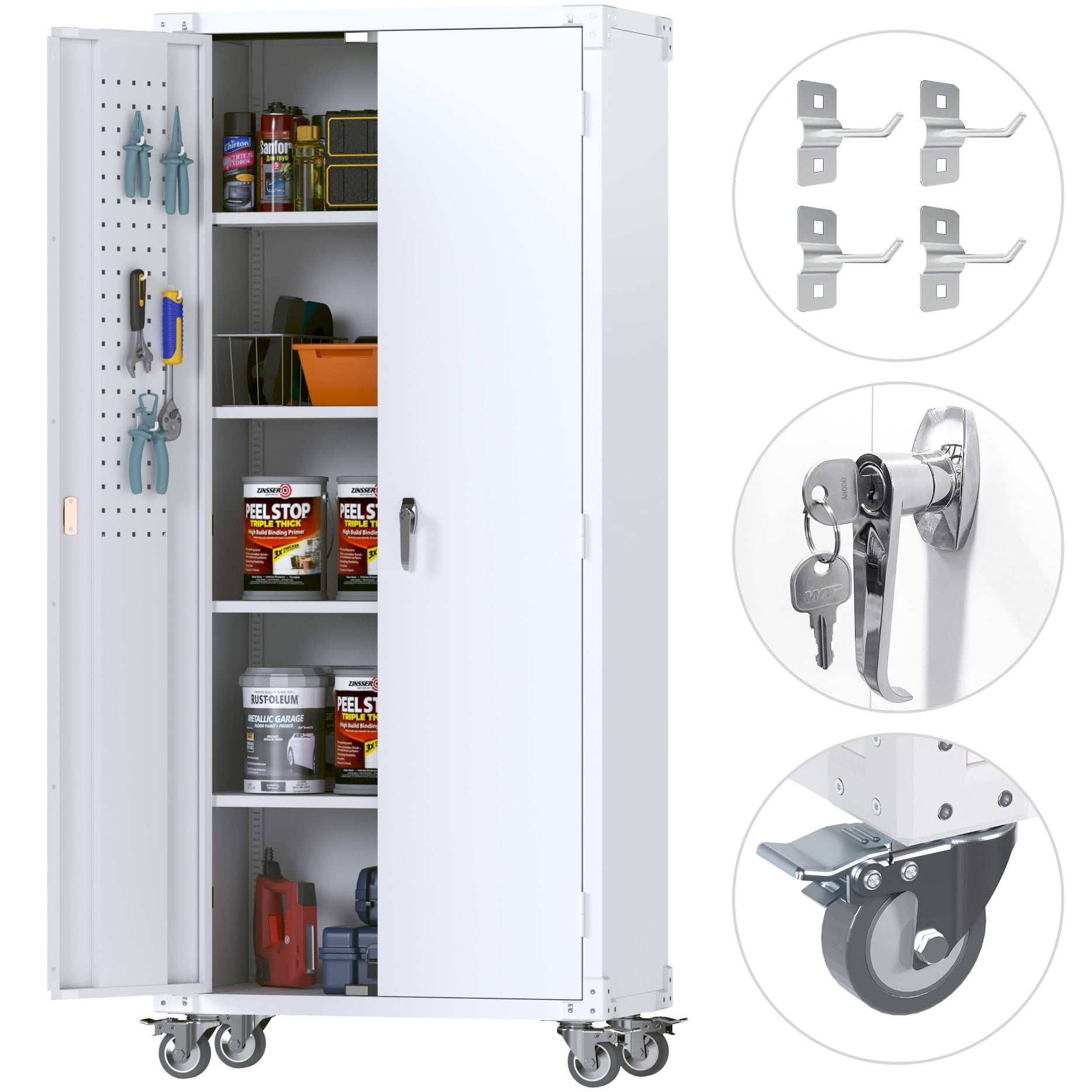 SUPEER Metal Rolling Storage Cabinet, 72 inch Steel Lockable Cabinet ...