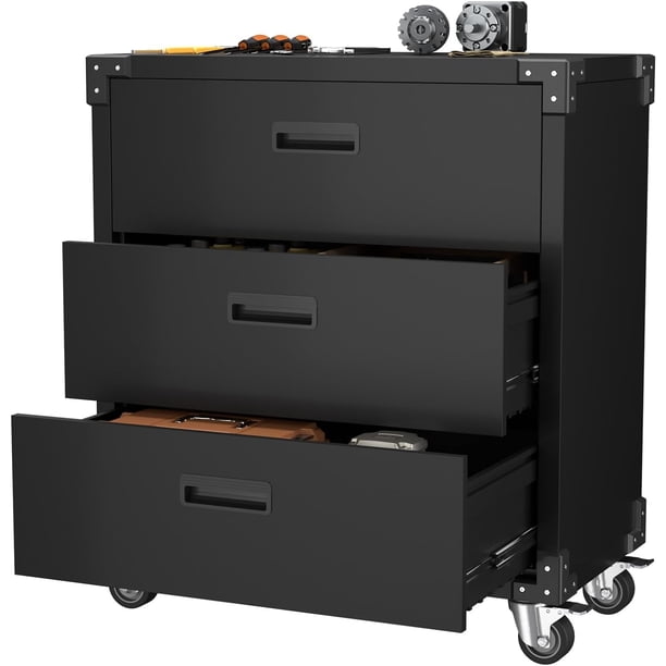 SUPEER Large Heavy Duty Metal Tool Chest with Wheels, 3-Drawer Garage ...
