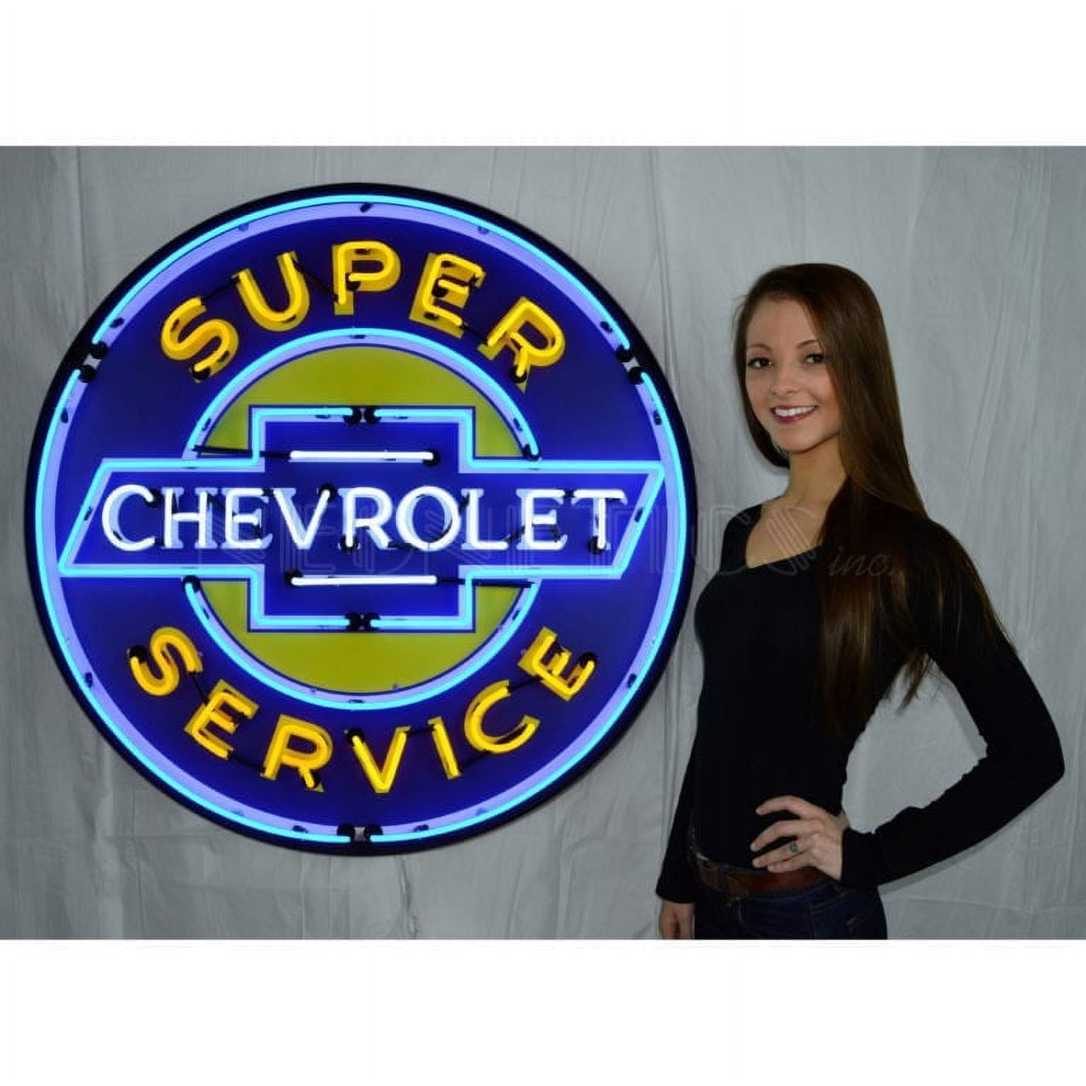 SUPER CHEVROLET SERVICE NEON SIGN IN 36″ STEEL CAN – 9CHEVYB - Walmart.com