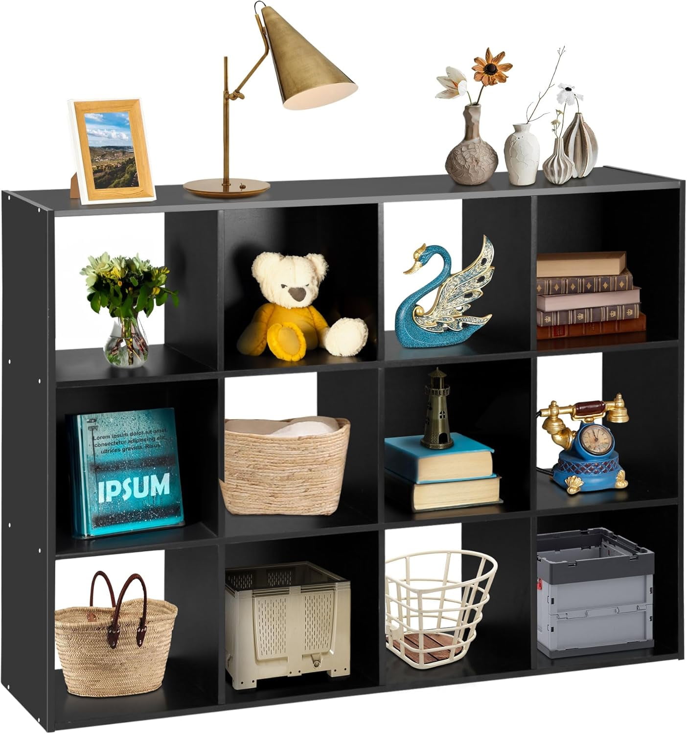 SUPER DEAL 12-Compartment Open Shelf Bookcase 47 inch Wide Cube Storage ...