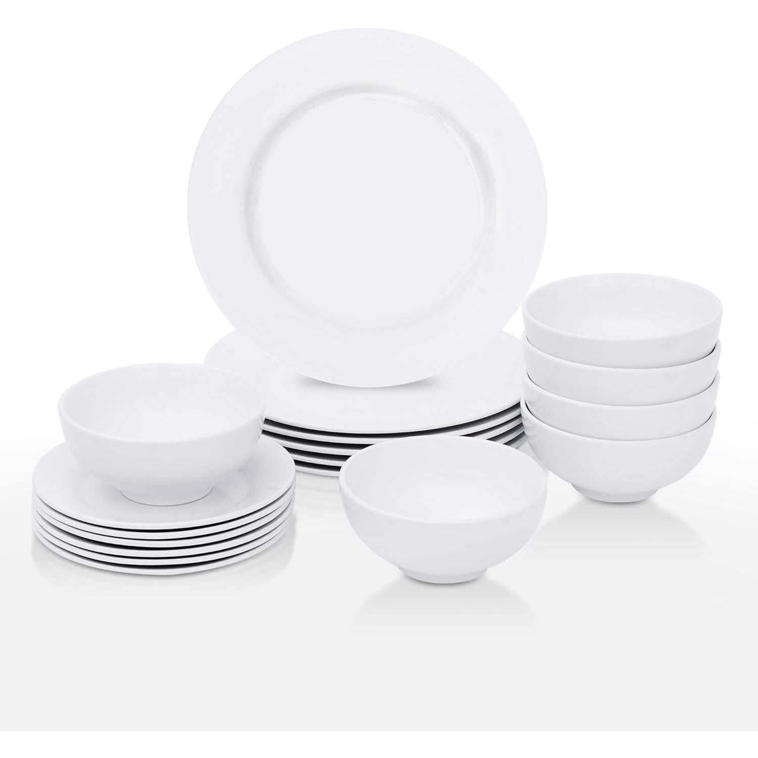SUPER DEAL Round 18-Piece White Kitchen Dinnerware Set, Service for 6 ...
