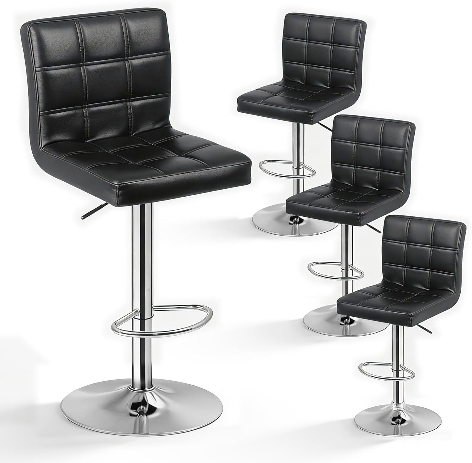 SUPER DEAL Set of 4 Bar Stools for Kitchen, Modern PU Leather Swivel ...