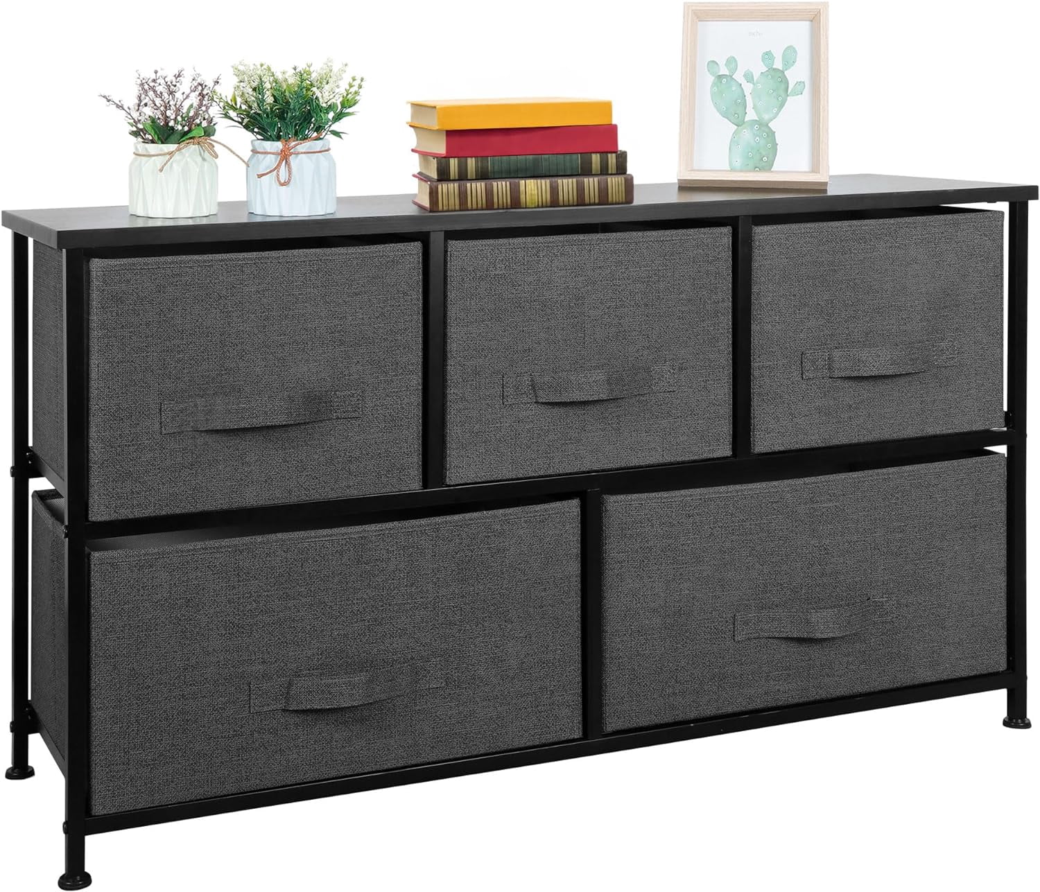 SUPER DEAL Wide Dresser for Bedroom, 5 Drawer Fabric Storage Organizer ...