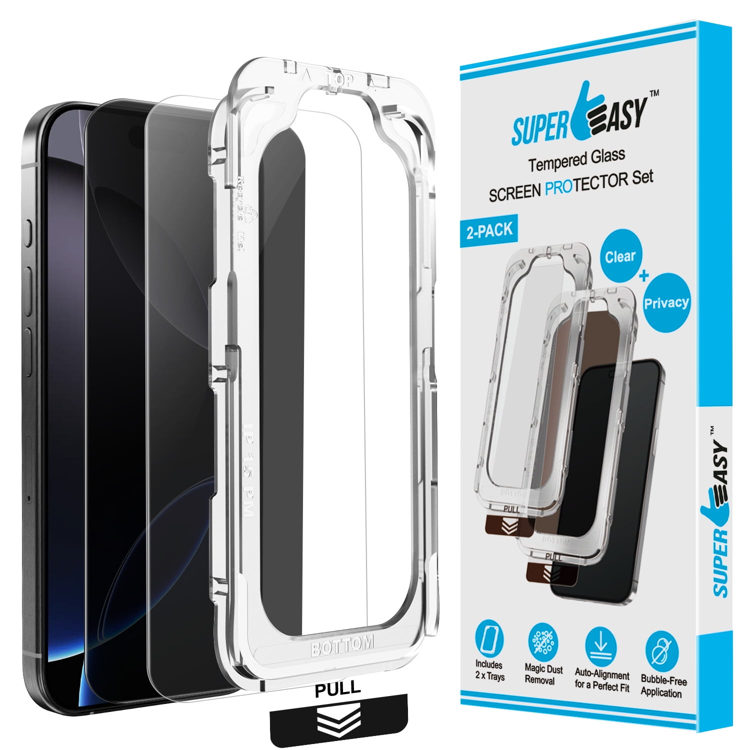 SUPER EASY 2-Pack Tempered Glass Screen Protector with Clear and ...