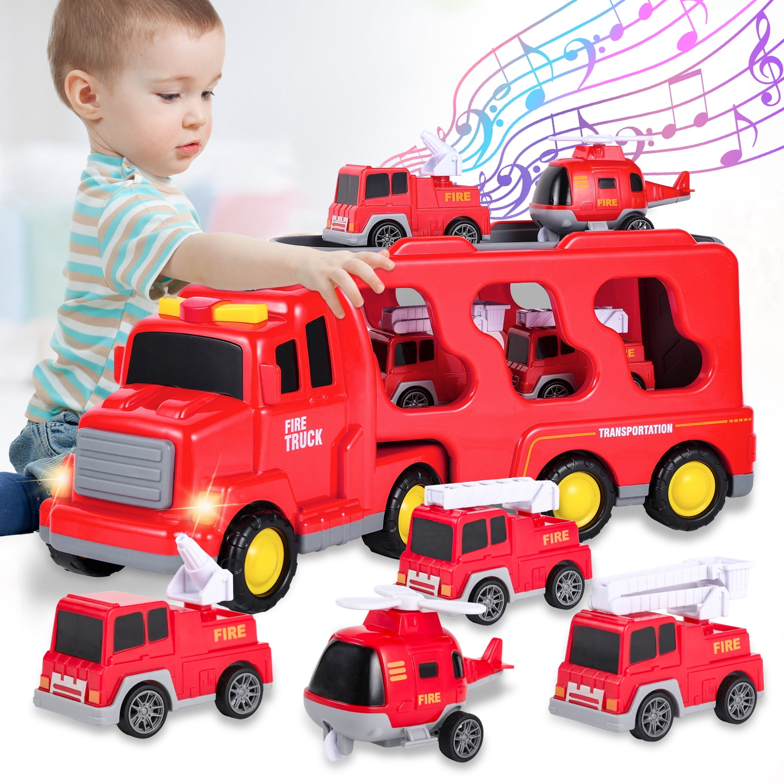 SUPER JOY 5-in-1 Fire Rescue Toy Set, Realistic Sounds and Lights, for ...