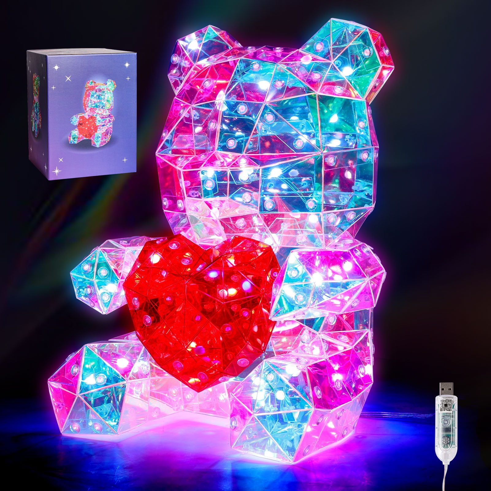 SUPER JOY LED Holographic Teddy Heart Bear Night Light with APP Control ...